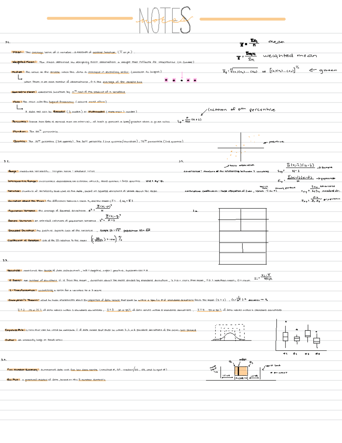 ST260 Module 3 Notes - 5 ,, ⑦Eᵈ# S i mean = n Mean : The average value ...