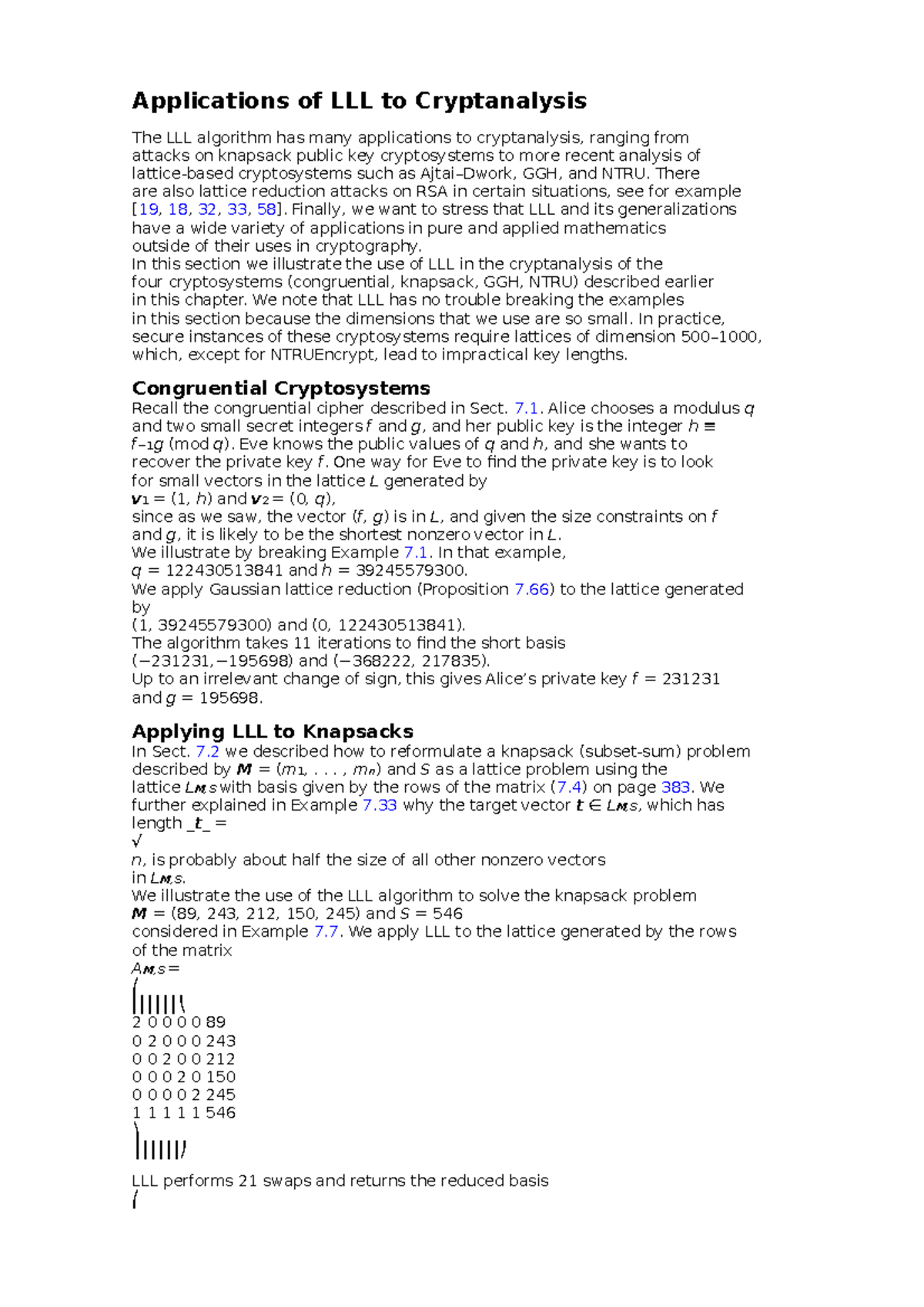 Applications Of Lll To Cryptanalysis There Are Also Lattice Reduction Attacks On Rsa In