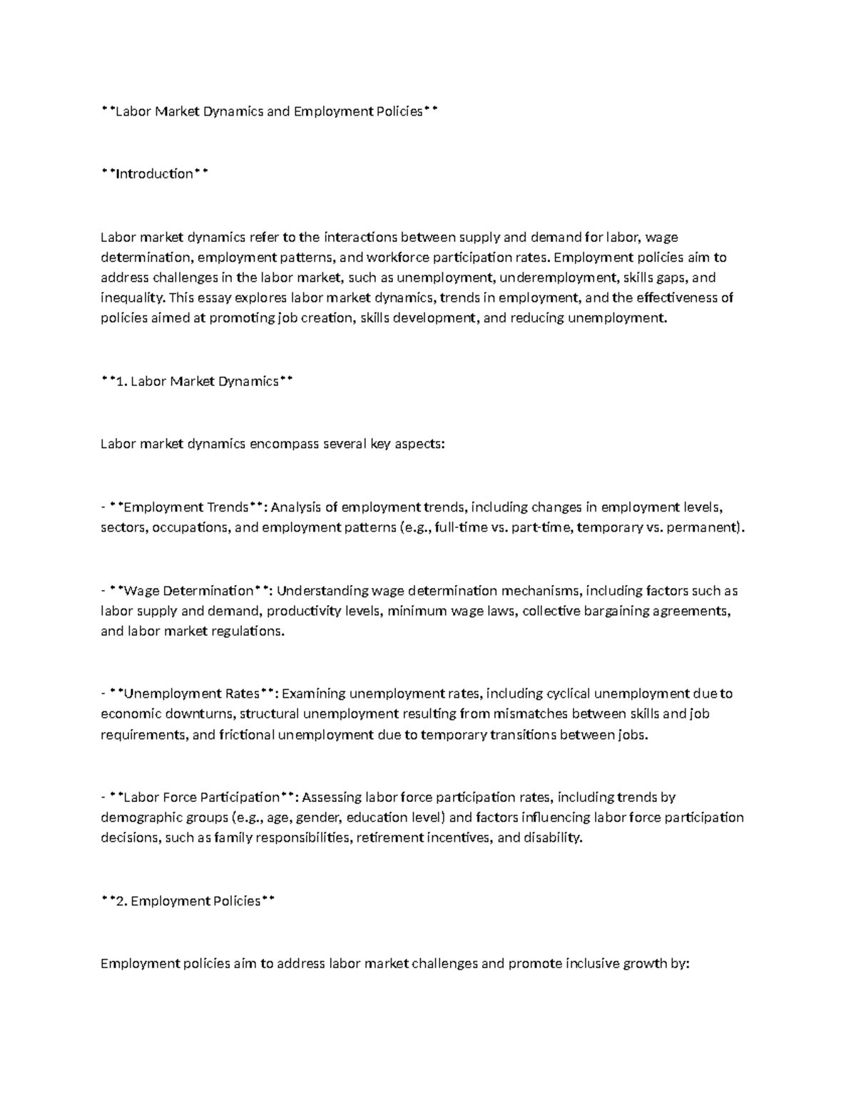 Labor Market Dynamics and Employment Policie 1 - Labor Market Dynamics ...