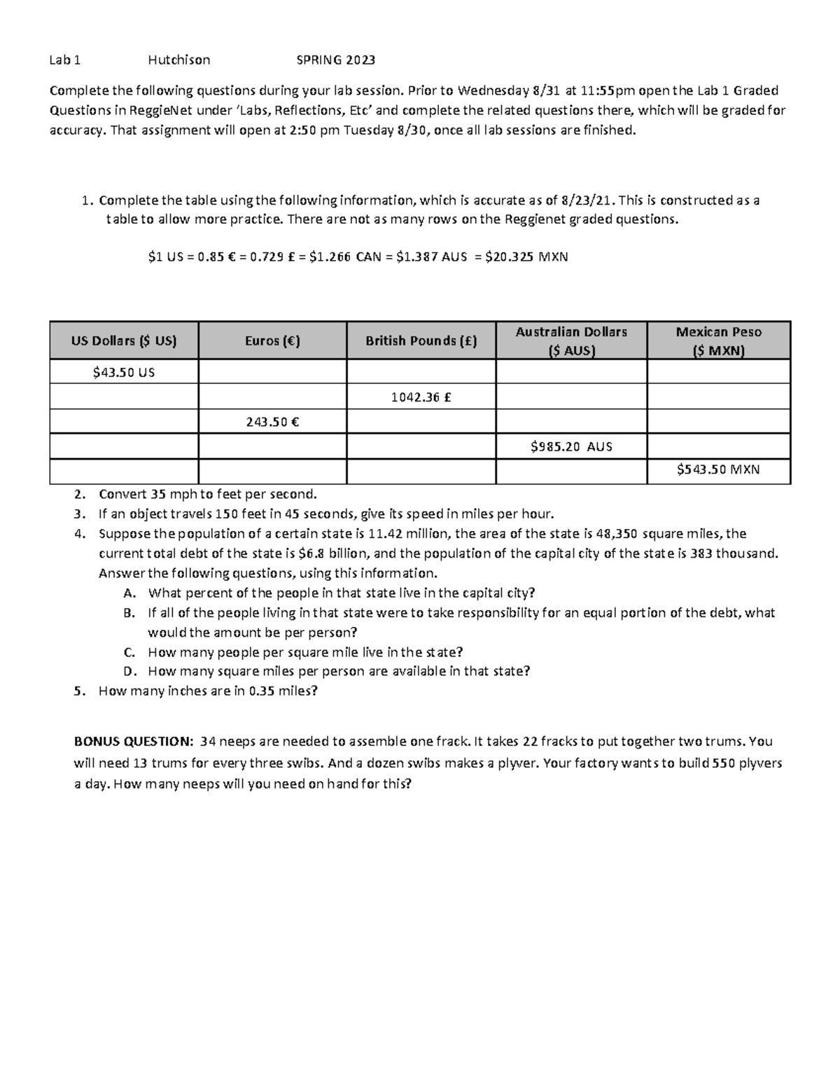Lab 1-2 - mat 113 - Lab 1 Hutchison SPRING 2023 Complete the following ...