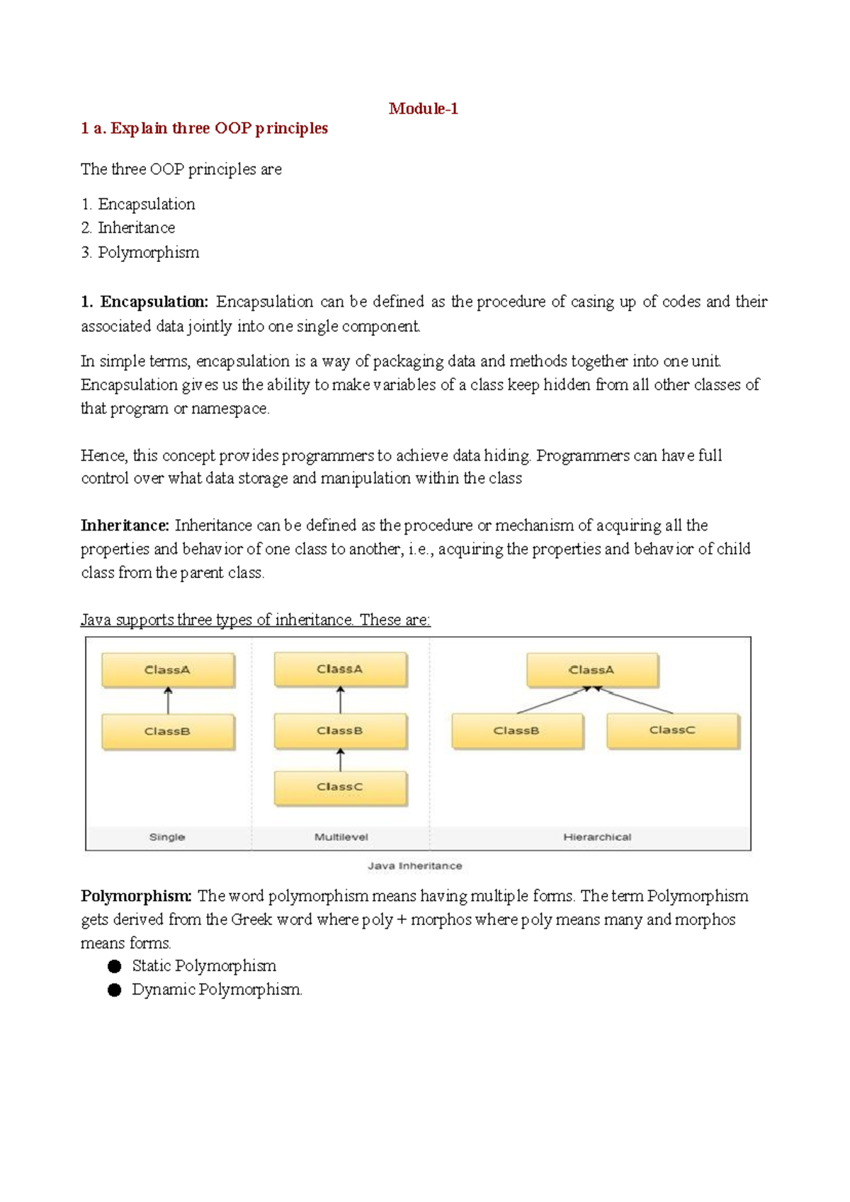 Java questions with sollution - Module- 1 a. Explain three OOP ...