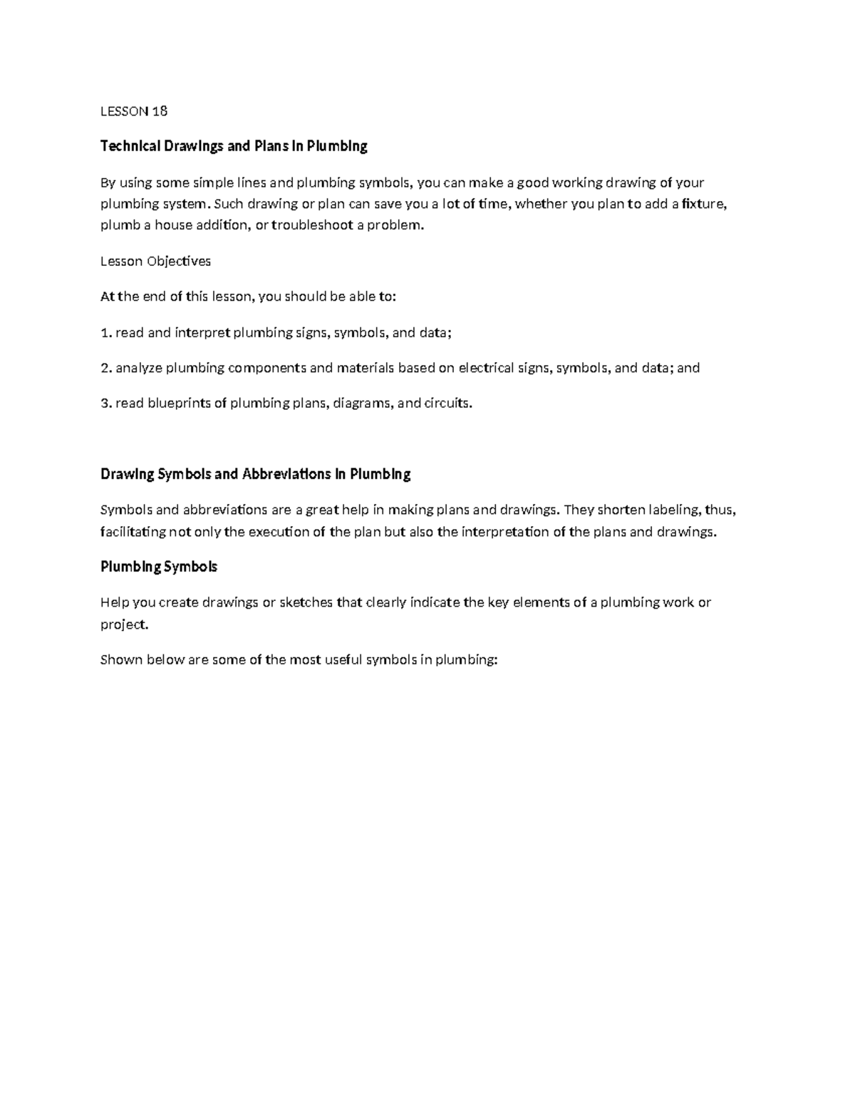 Lesson 17 - Technical Drawing and Plans in Plumbing - LESSON 18 ...