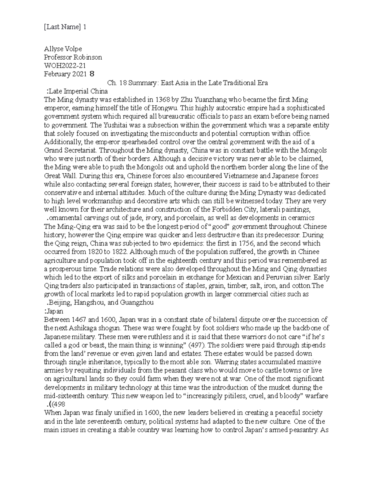 World History ch18 summary: East Asia in the Late Traditional Era ...