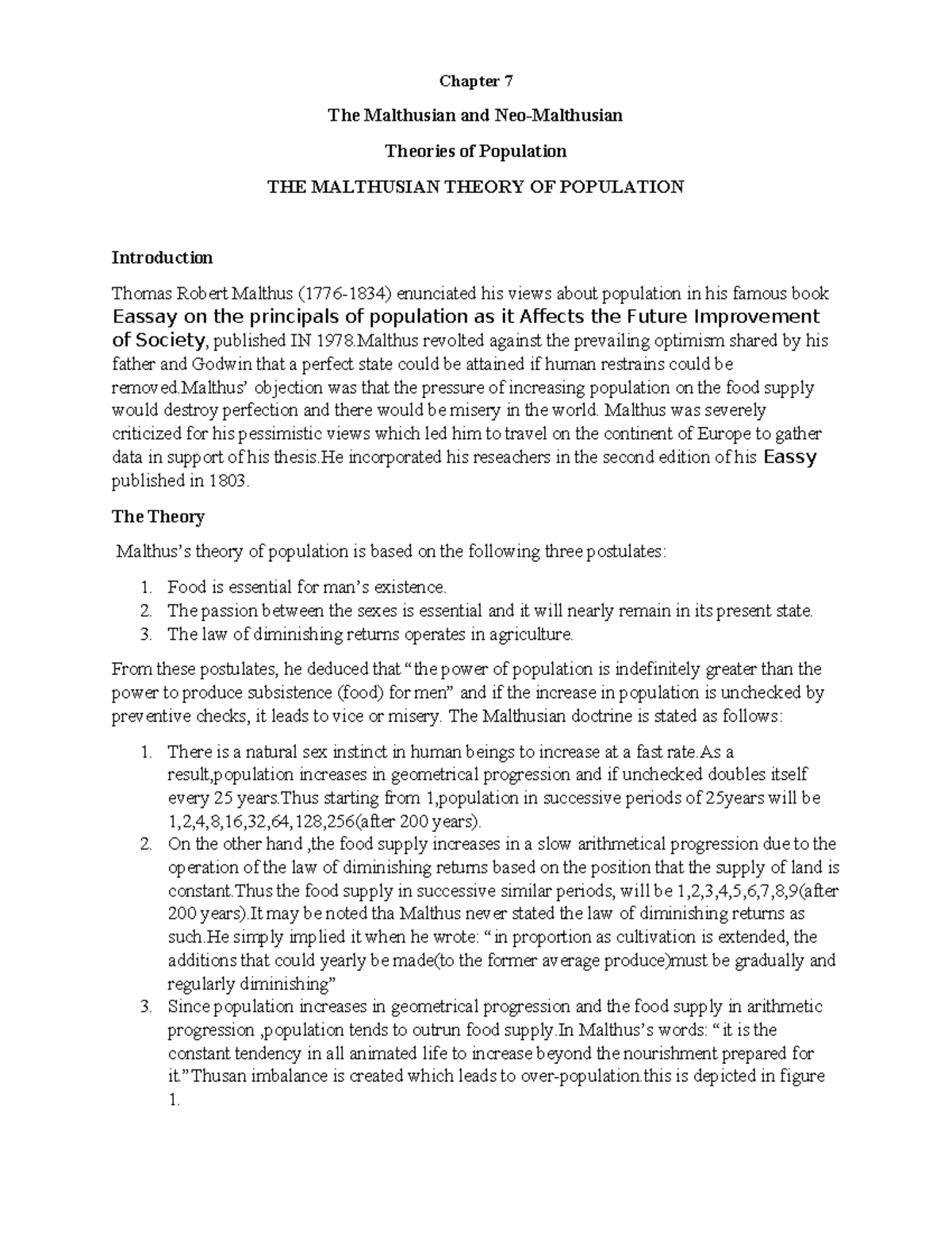 Theories OF Population - Chapter 7 The Malthusian and Neo-Malthusian ...