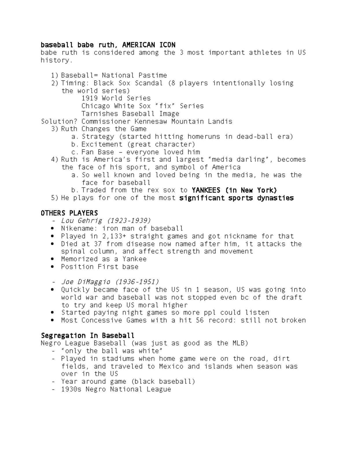 KIN Notes EXAM 3 - baseball babe ruth, AMERICAN ICON babe ruth is ...