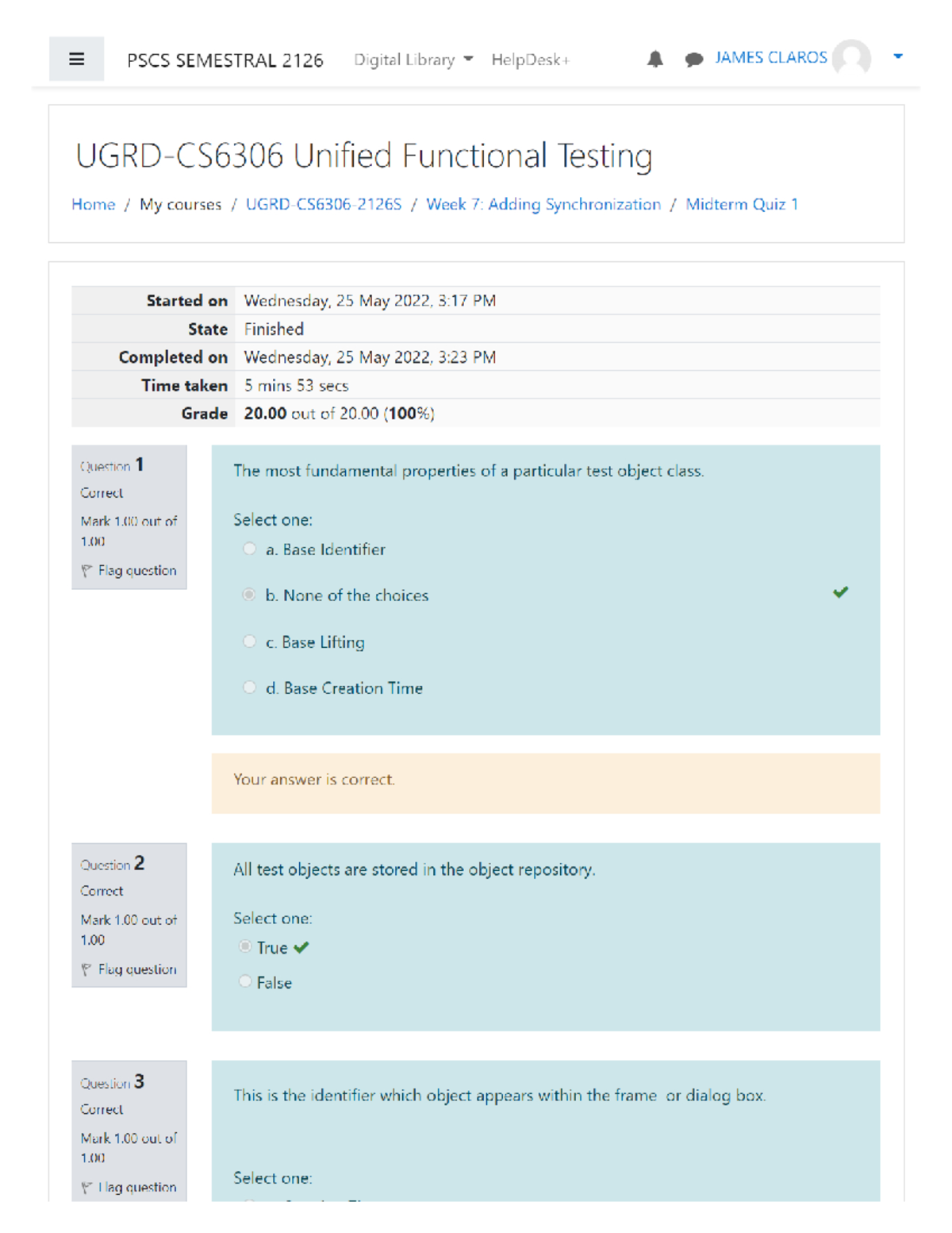 Midterm Quiz 1 - UGRD-CS6306 Unified Functional Testing, UGRD-CS6306 ...