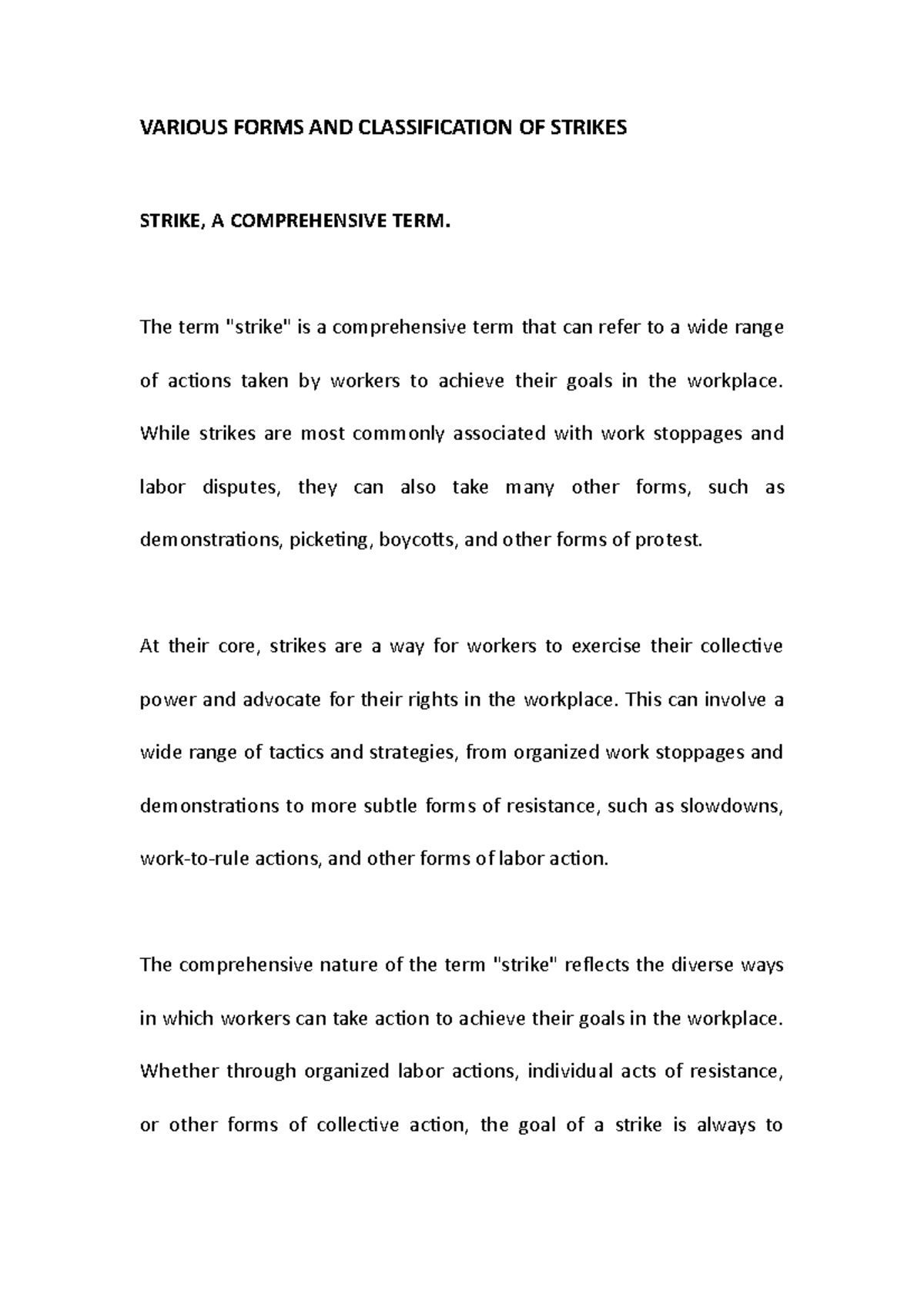 Various Forms AND Classification OF Strikes - VARIOUS FORMS AND ...