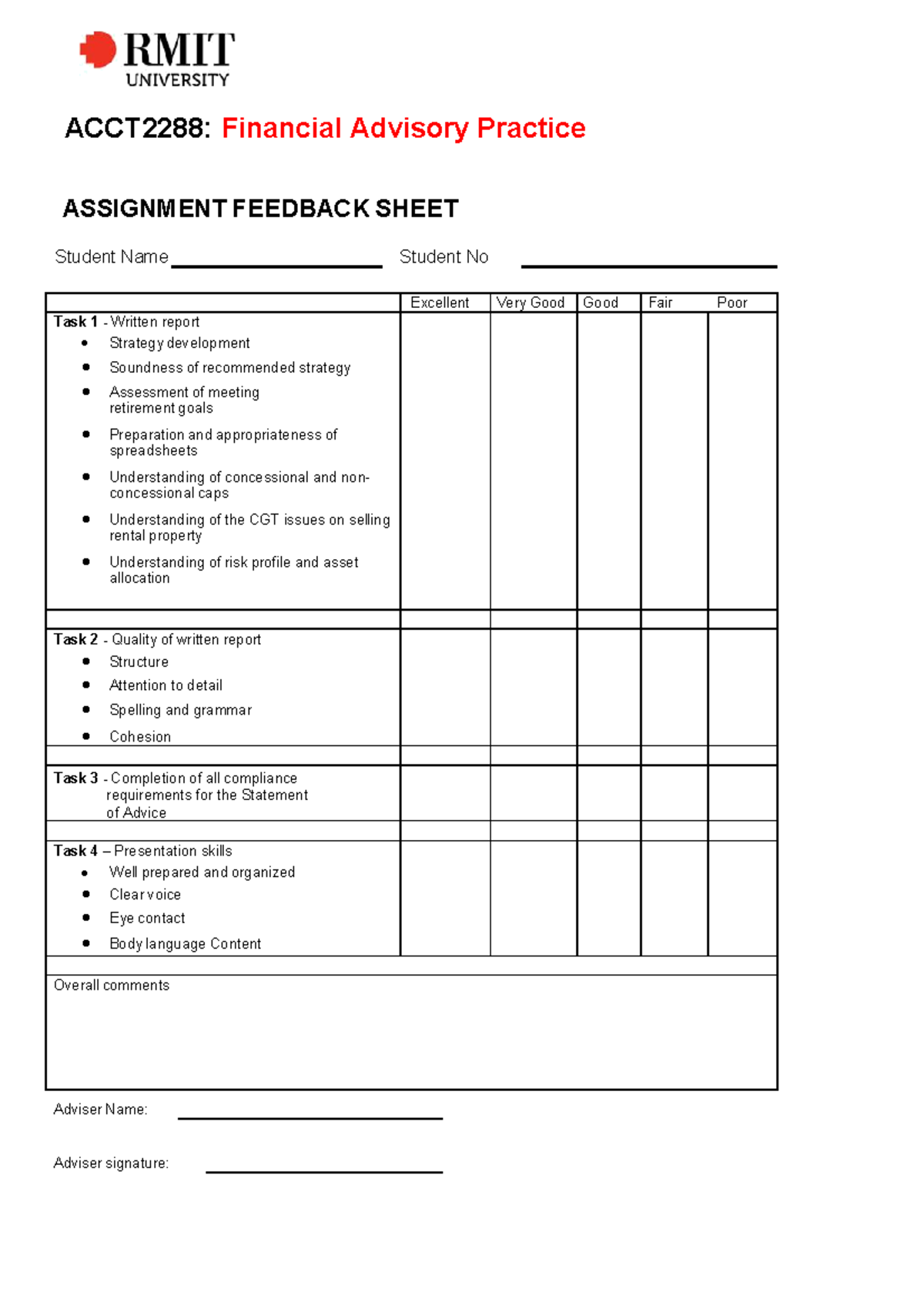 RMIT ACCT2288 Adviser Feedback - ACCT2288: Financial Advisory Practice ...
