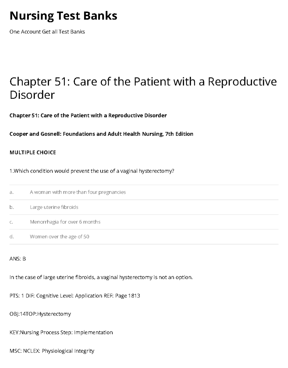 CH52 Care of the Patient with a Reproductive Disorder Nursing Test ...