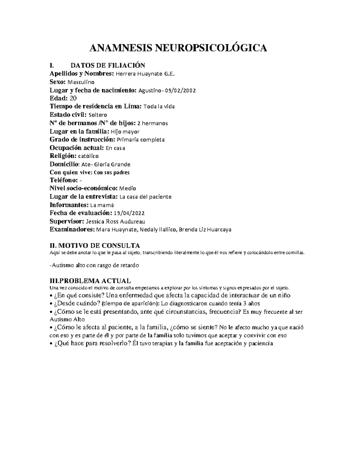 Amnesis Avance grupo 3 psicologia de desarrollo - ANAMNESIS ...