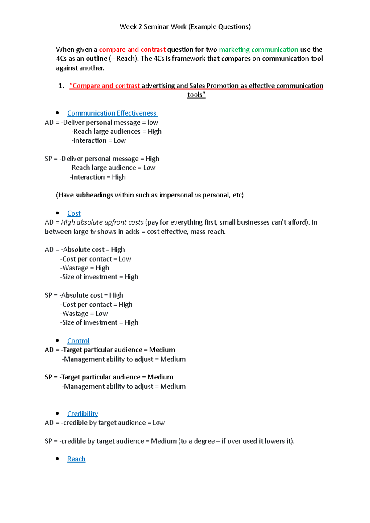 Week 2 Seminar Work (Example Questions) - Week 2 Seminar Work (Example ...
