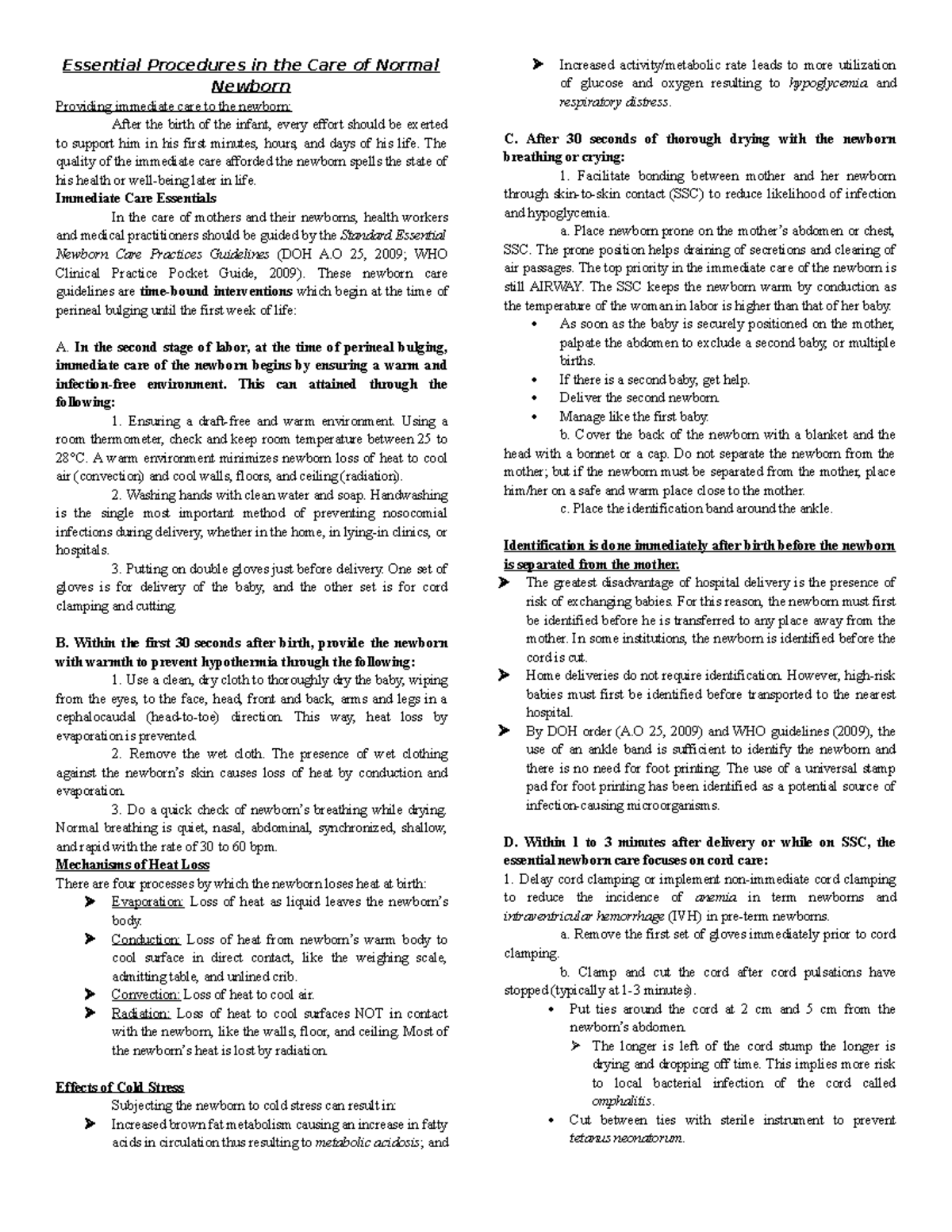 Essential Procedures in the Care of Normal Newborn - Essential ...