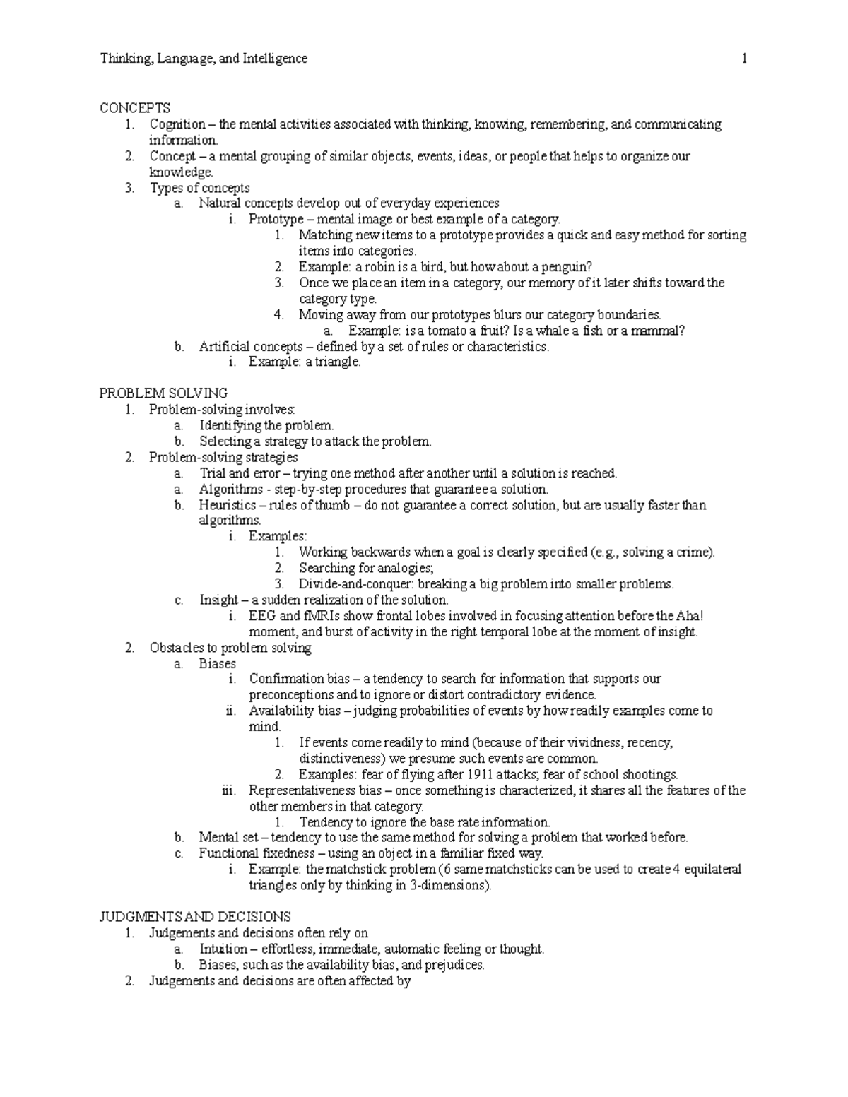 Thinking Language Intelligence - CONCEPTS Cognition – the mental ...