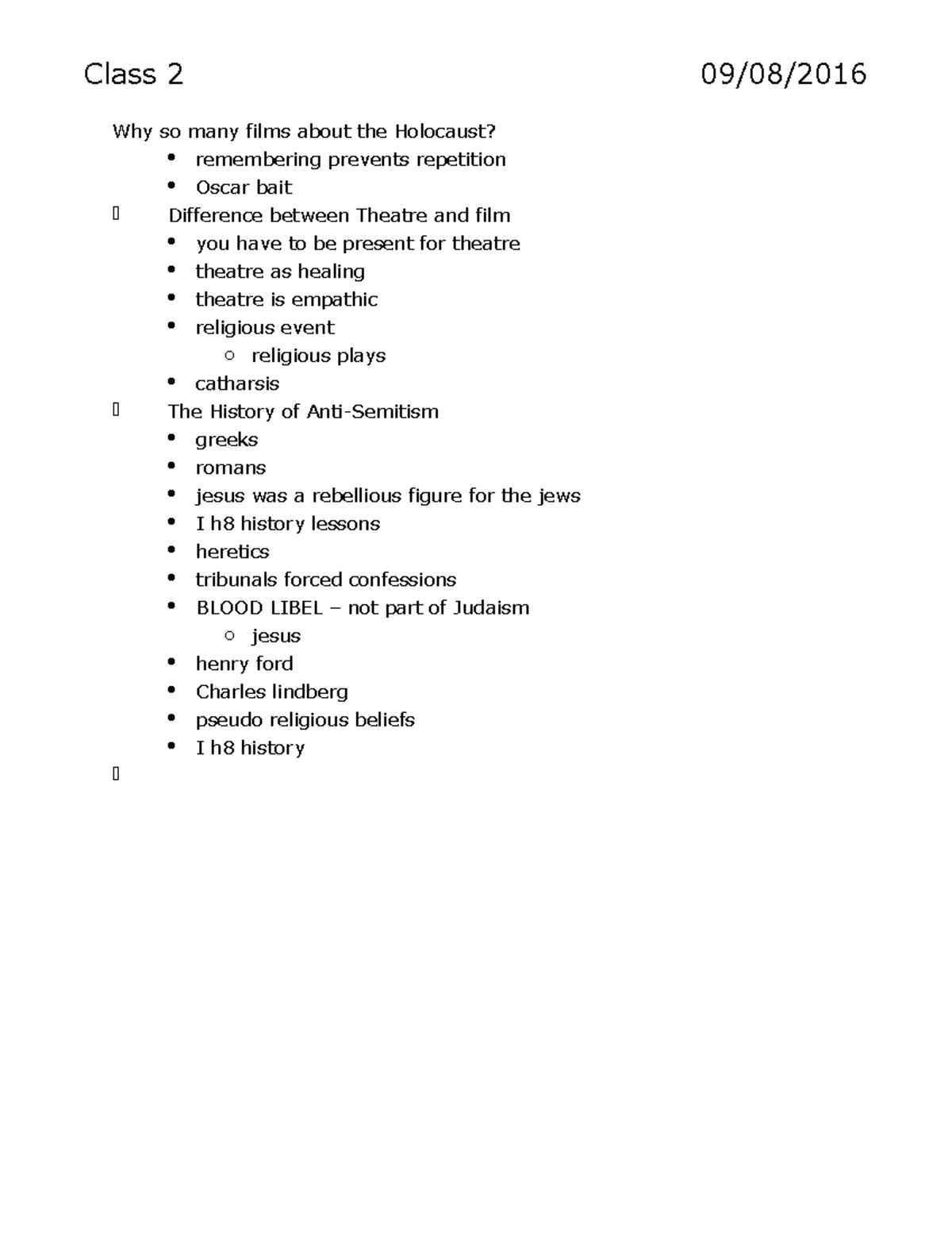 Notes - david chack; the holocaust and theatre/film - Class 2 Why so ...