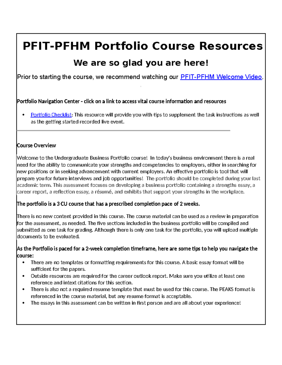 PFHM-PFIT Course Resources - PFIT-PFHM Portfolio Course Resources We ...