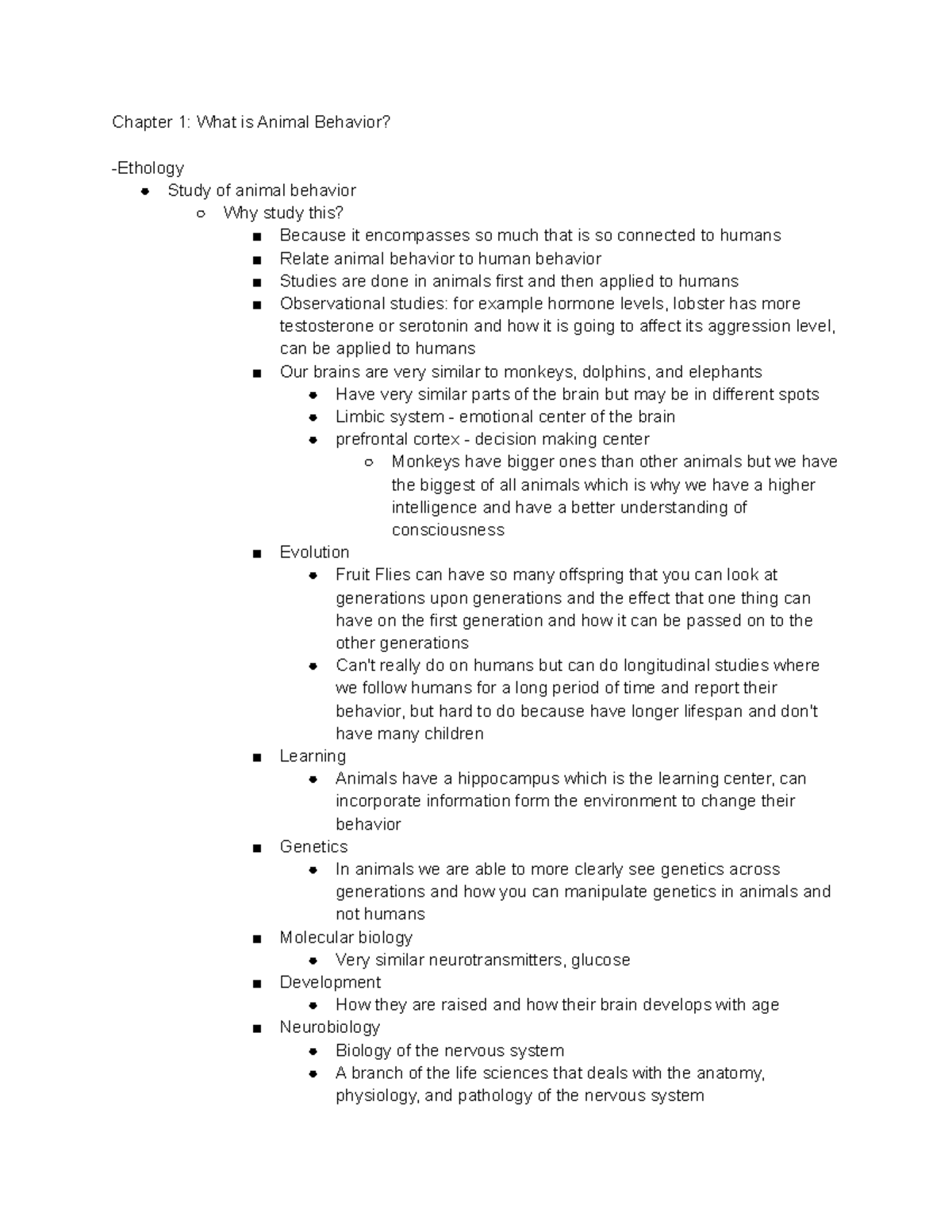 PSYC 327 Module 1 Class Notes - Chapter 1: What is Animal Behavior ...