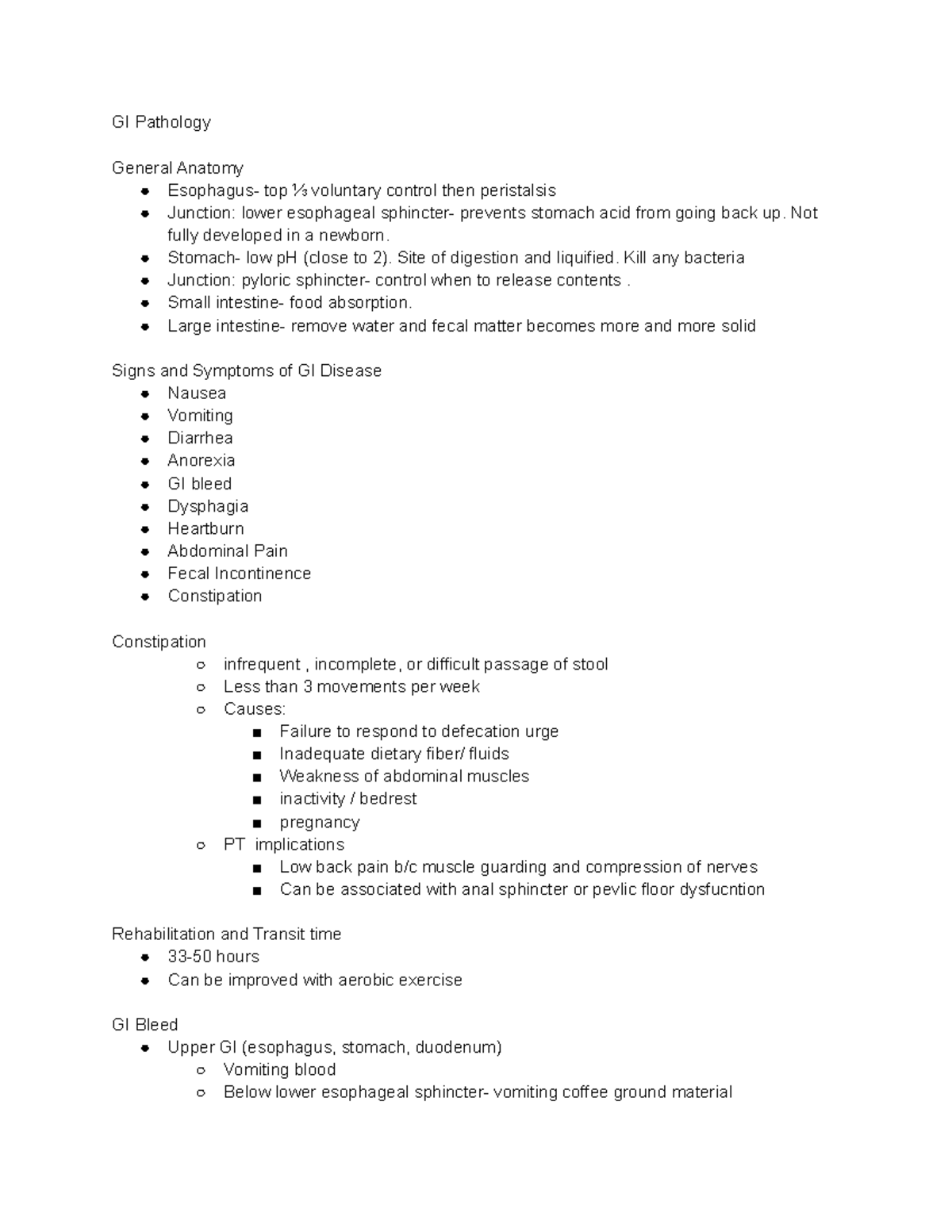 Notes GI Pathology - GI function and dysfunction. - GI Pathology ...