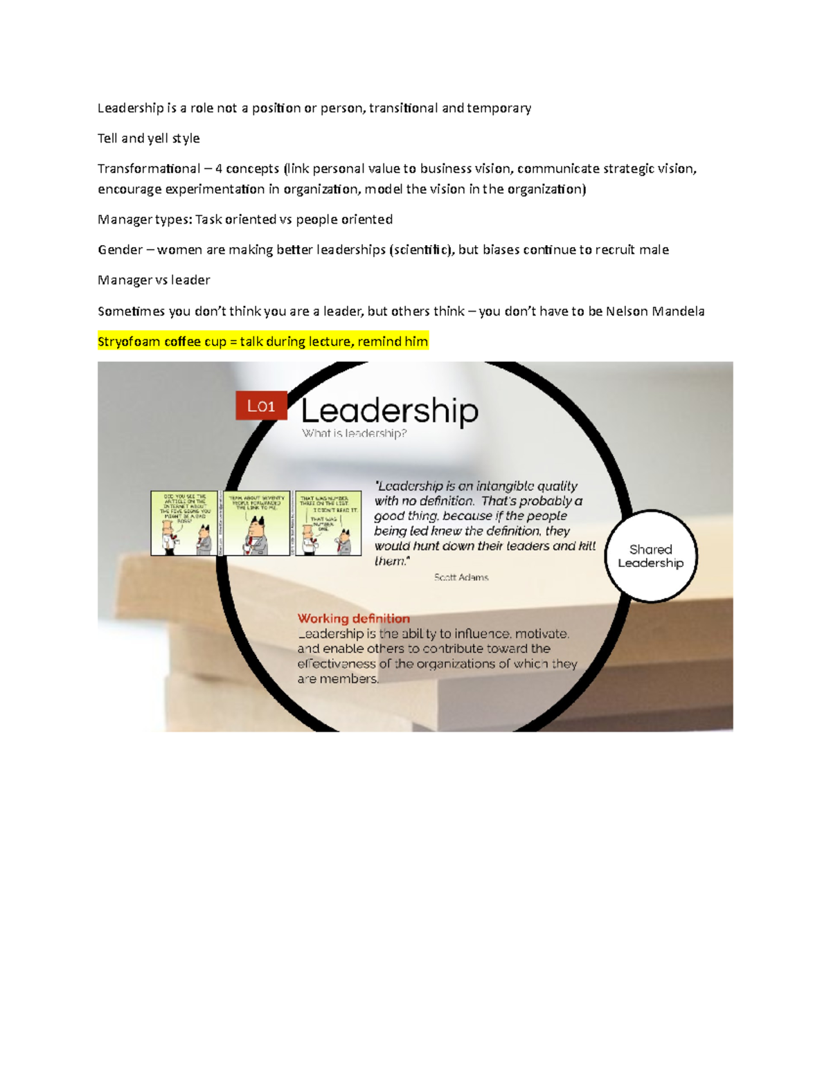 Lecture 9 - Leadership - Leadership is a role not a position or person ...