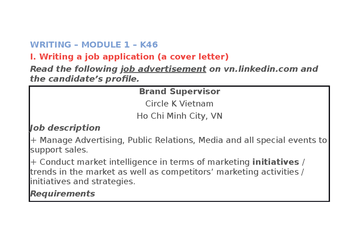 Writing – Module 1 – K46 - ánkldjojioqjoiwjiondcjkbashdl - WRITING ...