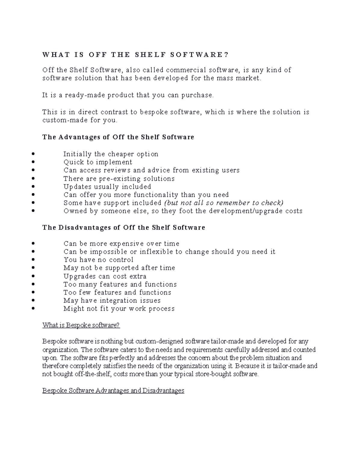 WHAT IS OFF THE Shelf Software - W H A T I S O F F T H E S H E L F S O ...