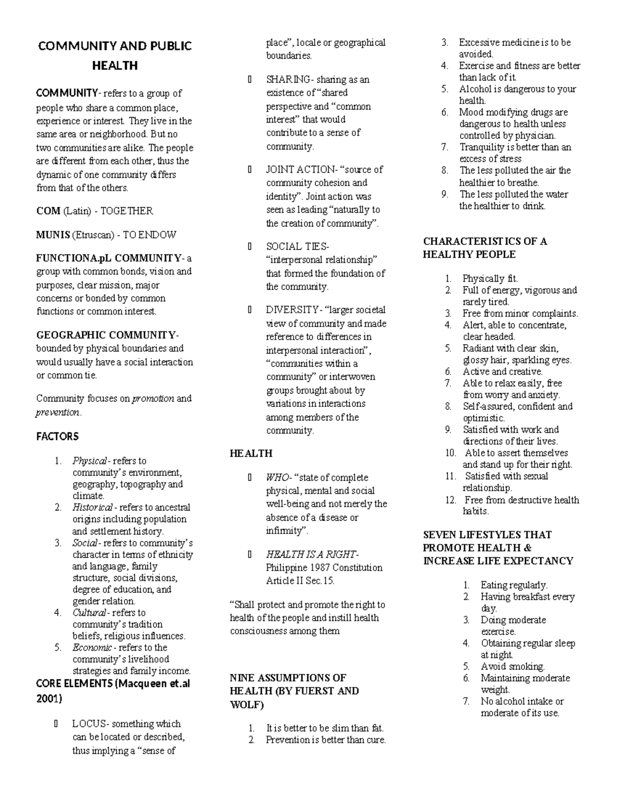 CPH LAB Notes I - asasdf - COMMUNITY AND PUBLIC HEALTH COMMUNITY ...