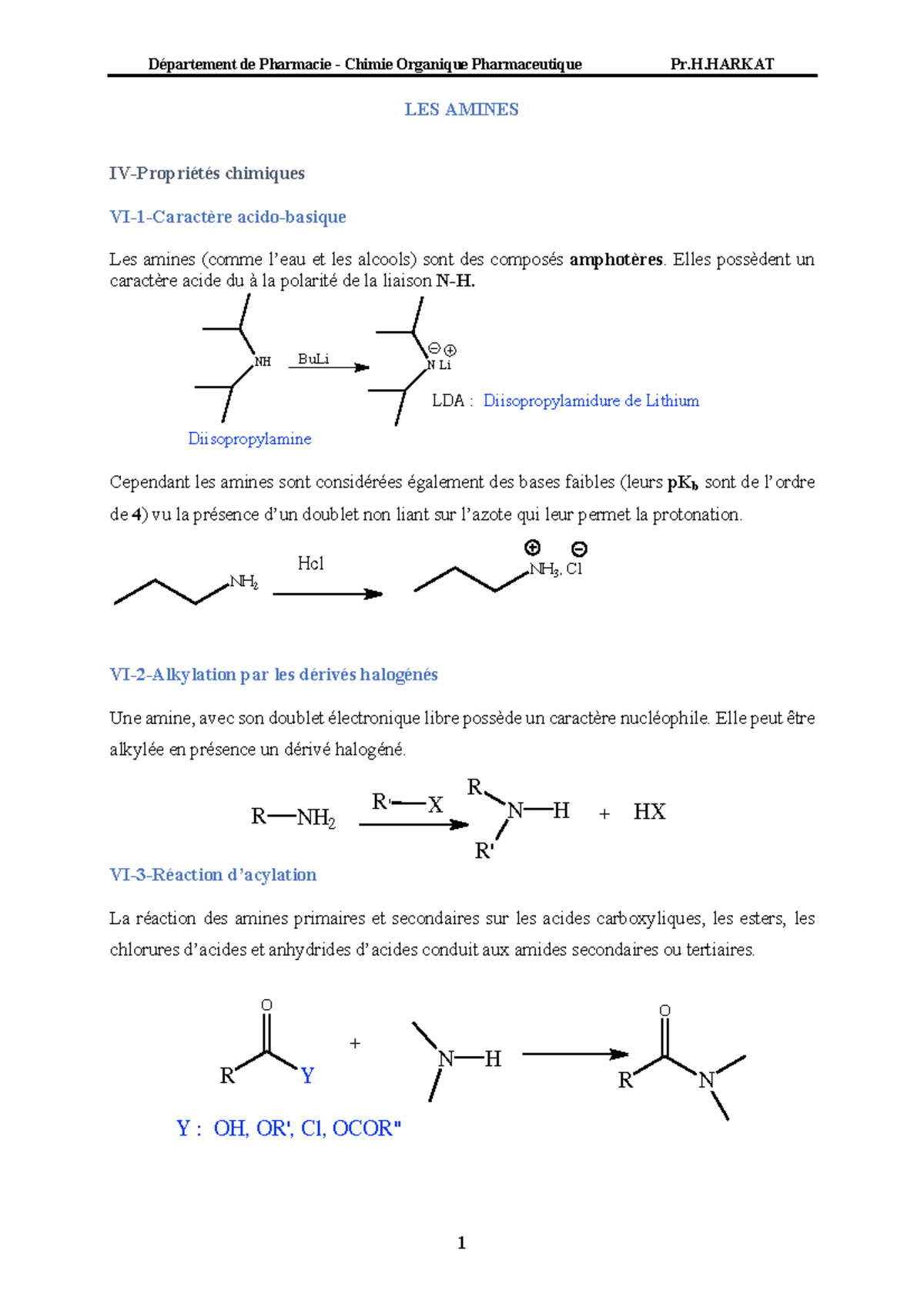Cours les amines 3 - Chimier - LES AMINES IV-Propriétés chimiques VI-1 ...