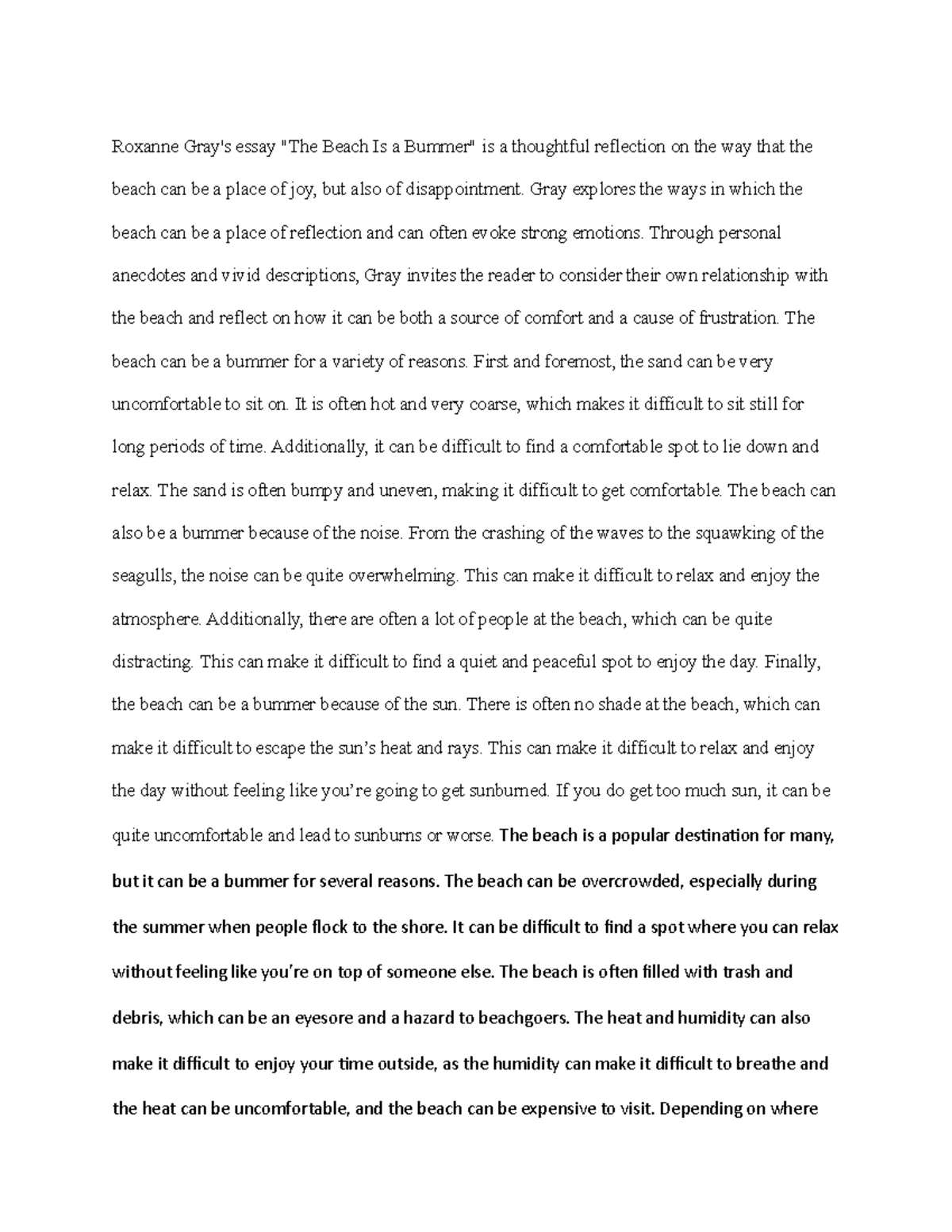 Mod 7 english - critical essay mod 7 - Roxanne Gray's essay "The Beach ...