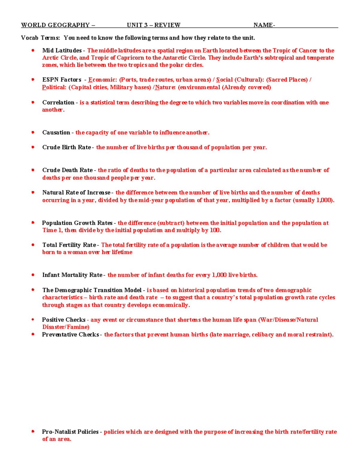 believable jskebwb - WORLD GEOGRAPHY – UNIT 3 – REVIEW NAME- Vocab ...