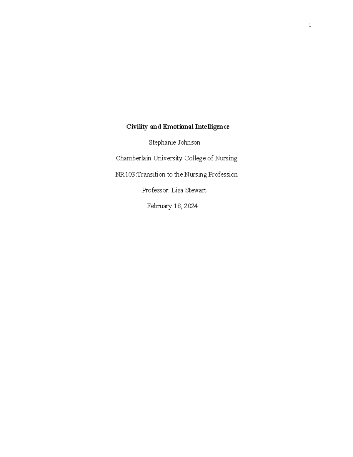 Mindfulness Reflection Paper Template - 1 Civility and Emotional ...