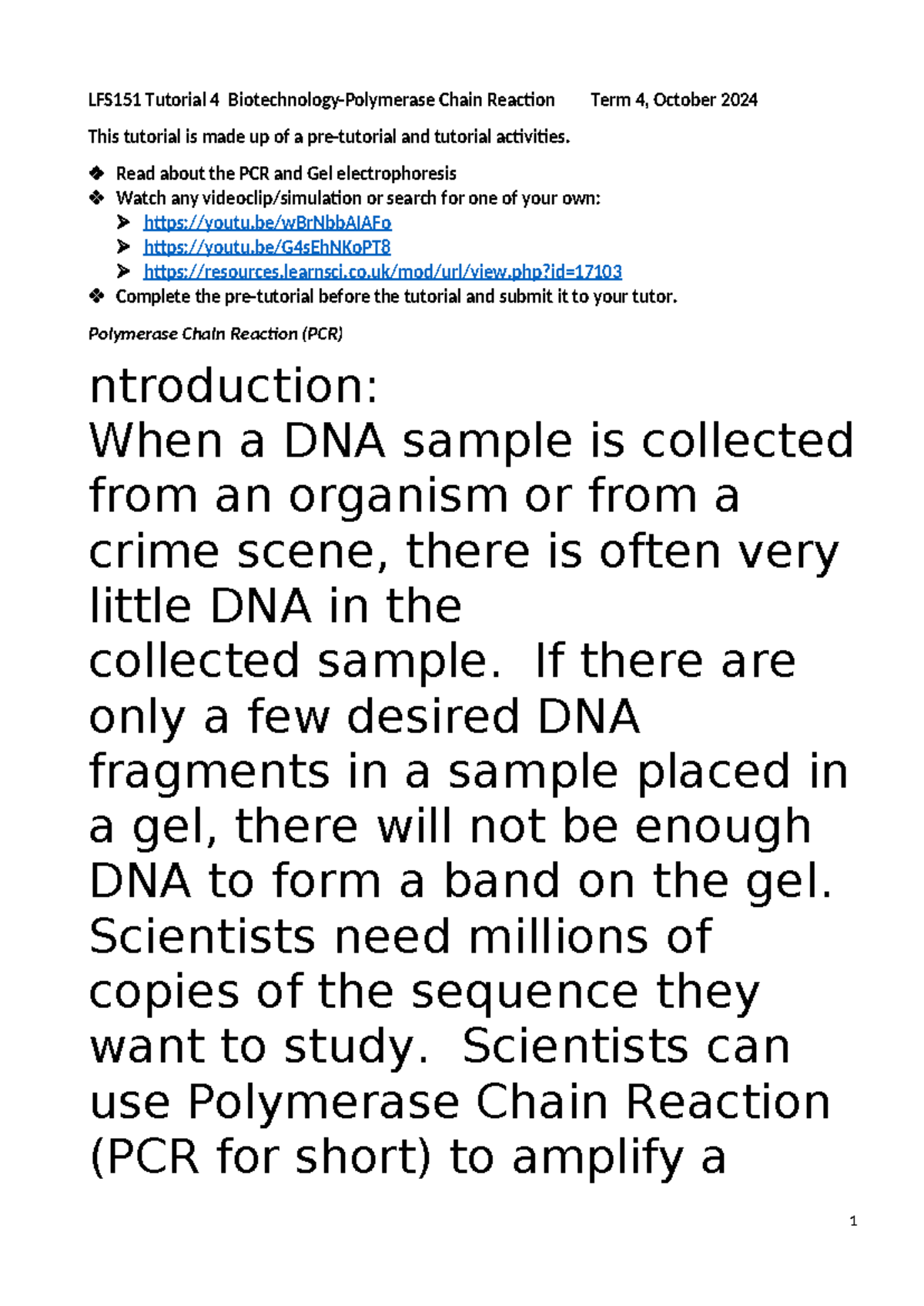 LFS151 Tutorial 4 Biotechnology - For students - LFS151 Tutorial 4 ...