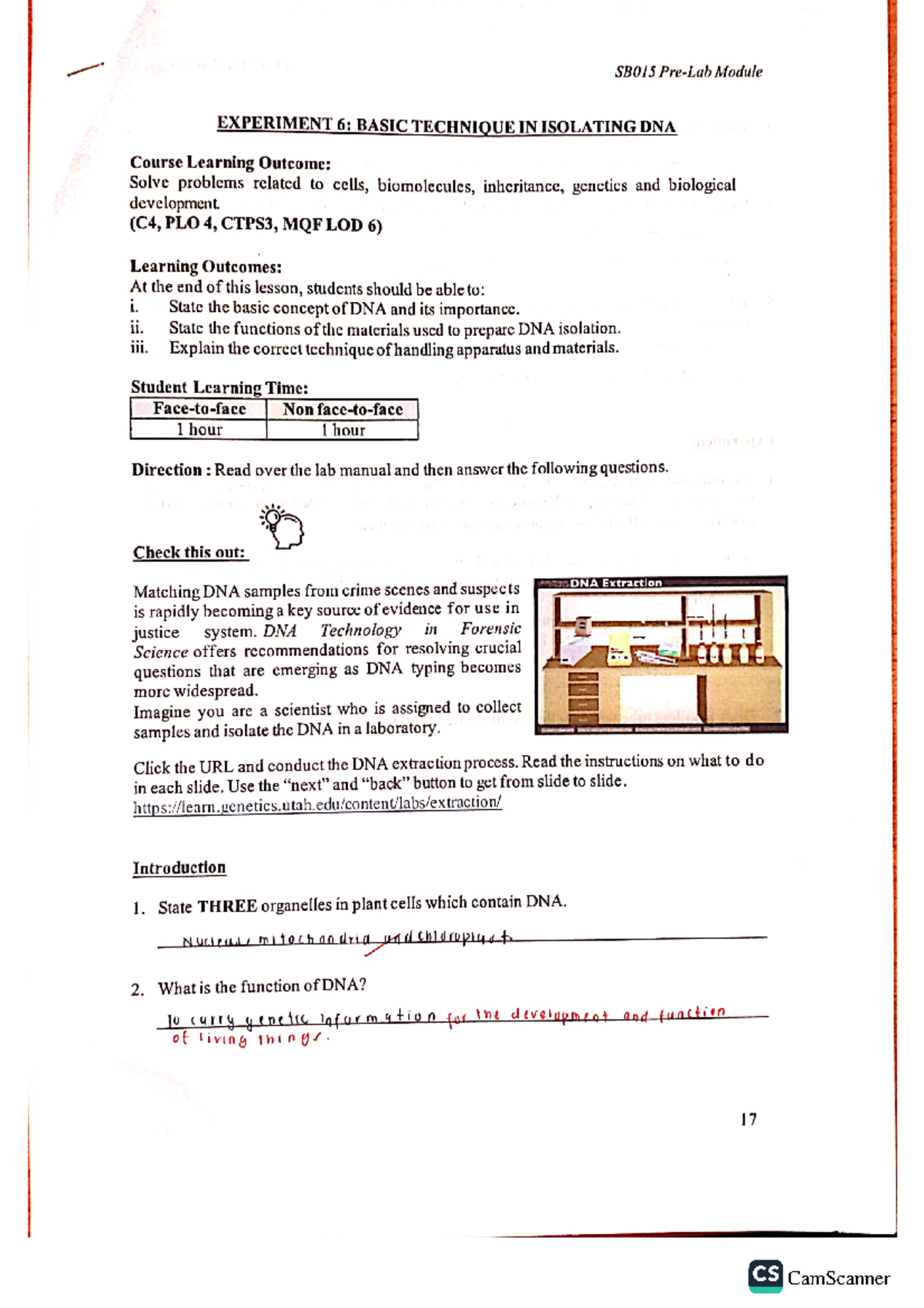 Prelab EXP6 Biology - Pre Laboratory for Experiment 6 - SB015 Module EXPERIMENT 6: BASIC ...