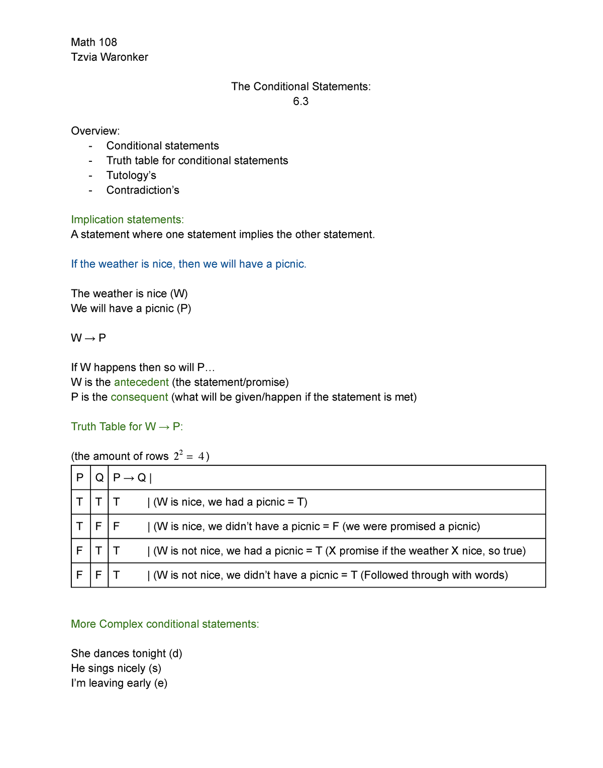 Math 108-6 - Lecture notes 3 - Math 108 Tzvia Waronker The Conditional ...