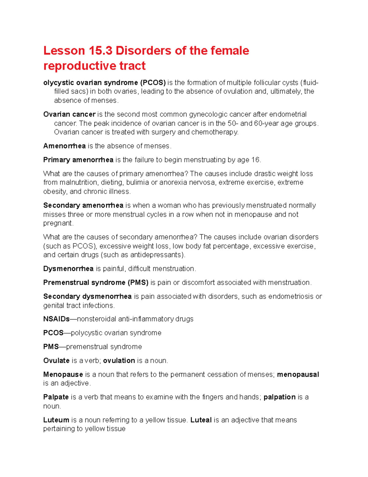 Lesson 15.3 Disorders of the female reproductive tract - Lesson 15 ...