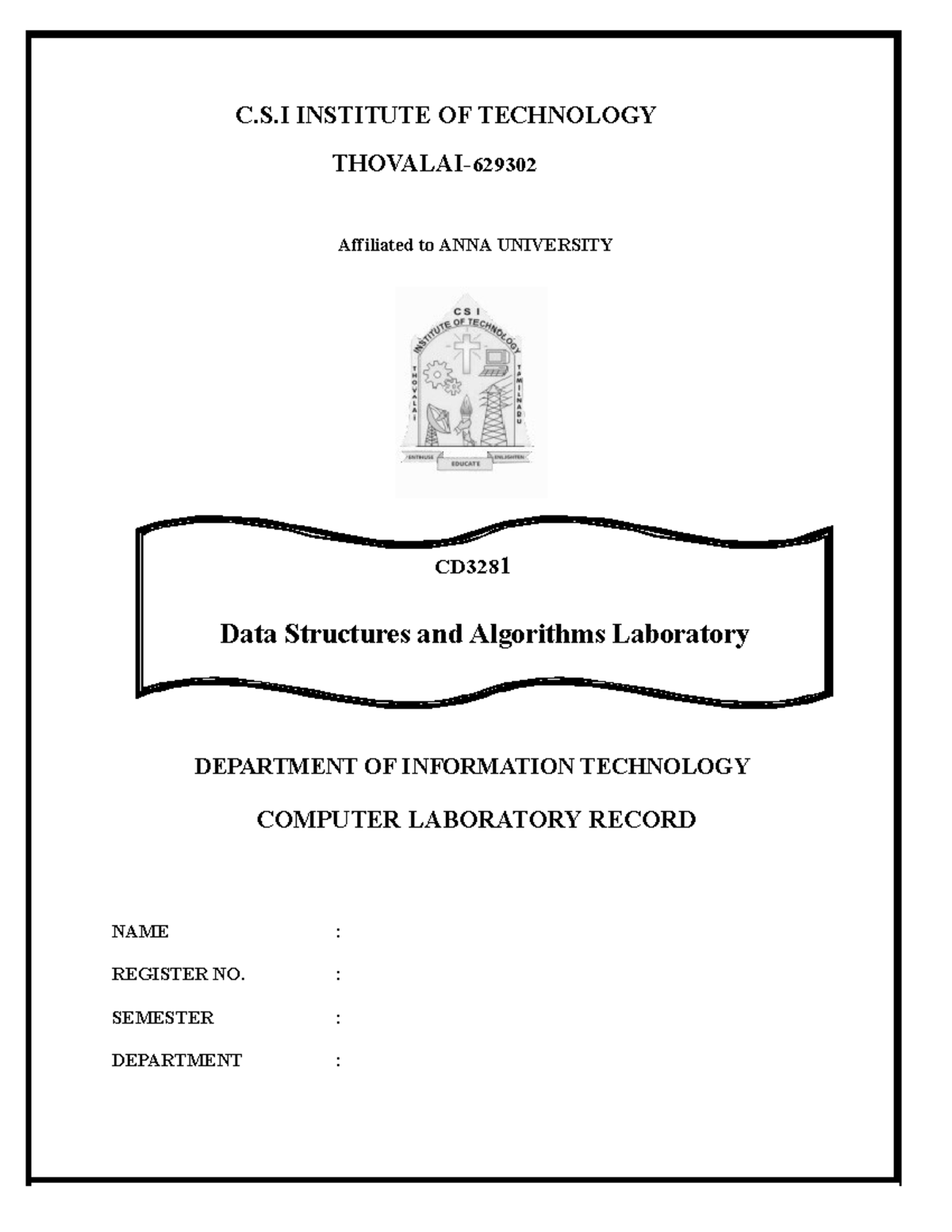 Data structure and algorithm laboratory mannual-1 - C.S INSTITUTE OF ...