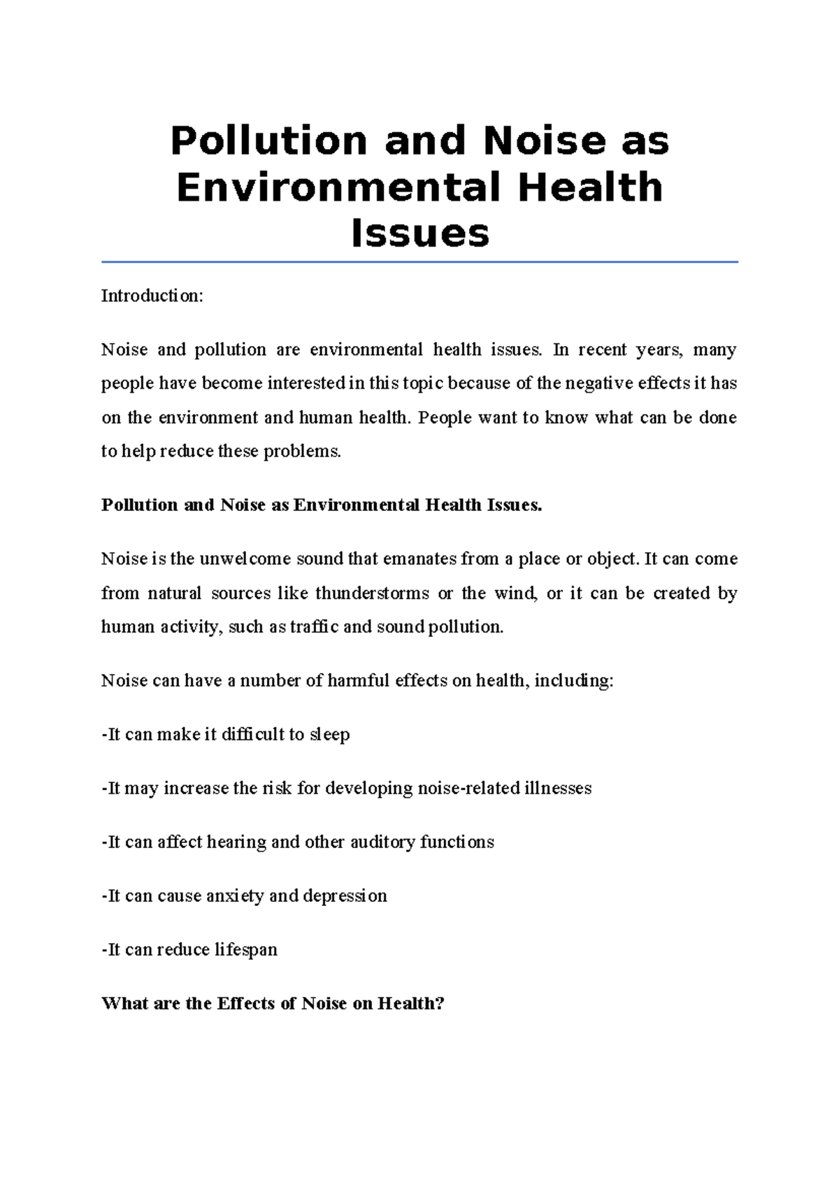 Pollution and Noise as Environmental Health Issues - Pollution and ...