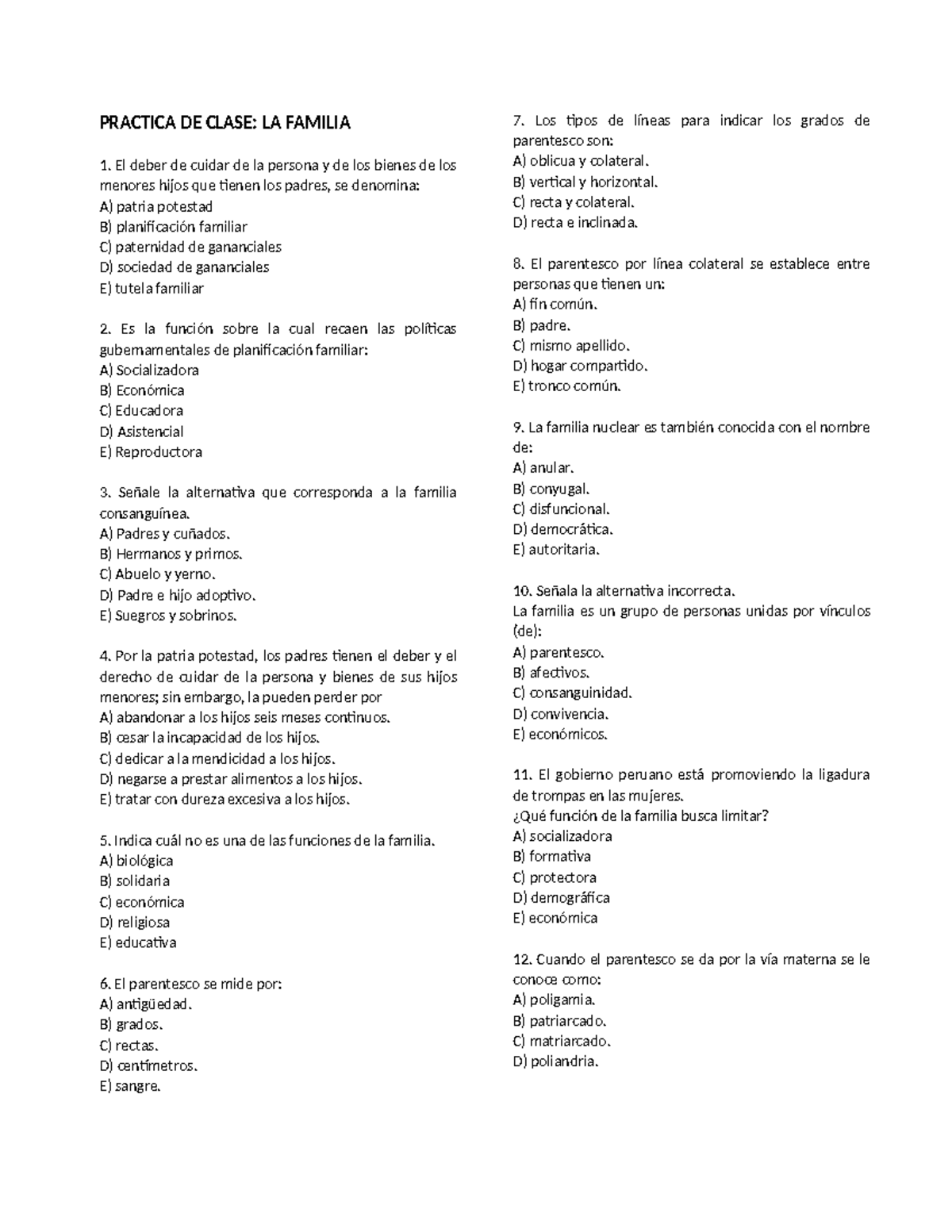 Practica-LA Familia - PRACTICA DE CLASE: LA FAMILIA El deber de cuidar ...