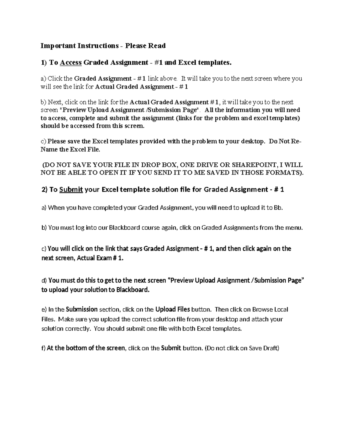 Instructions Accessing And Submitting Assignments Through Bb 4 Important Instructions