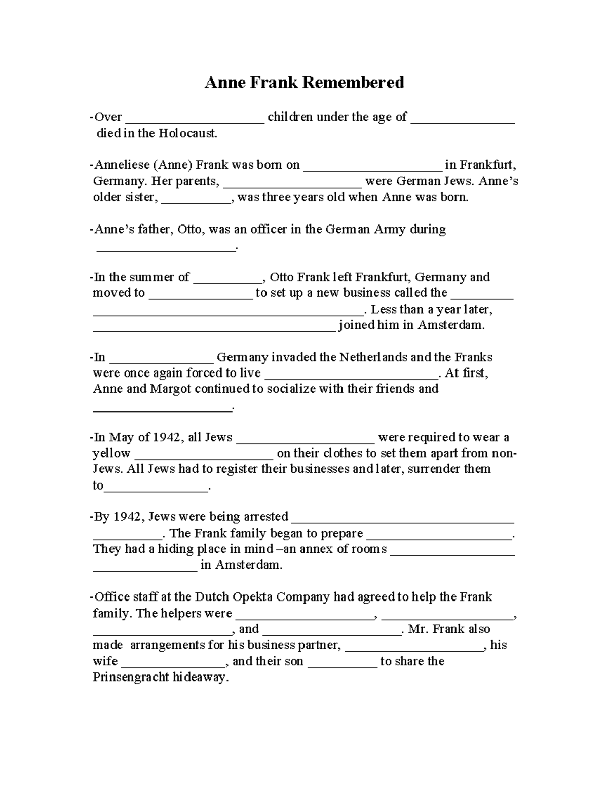 Rickie Johnston - Copy of Anne Frank PPT Guided Notes Sheet (1) - Anne ...