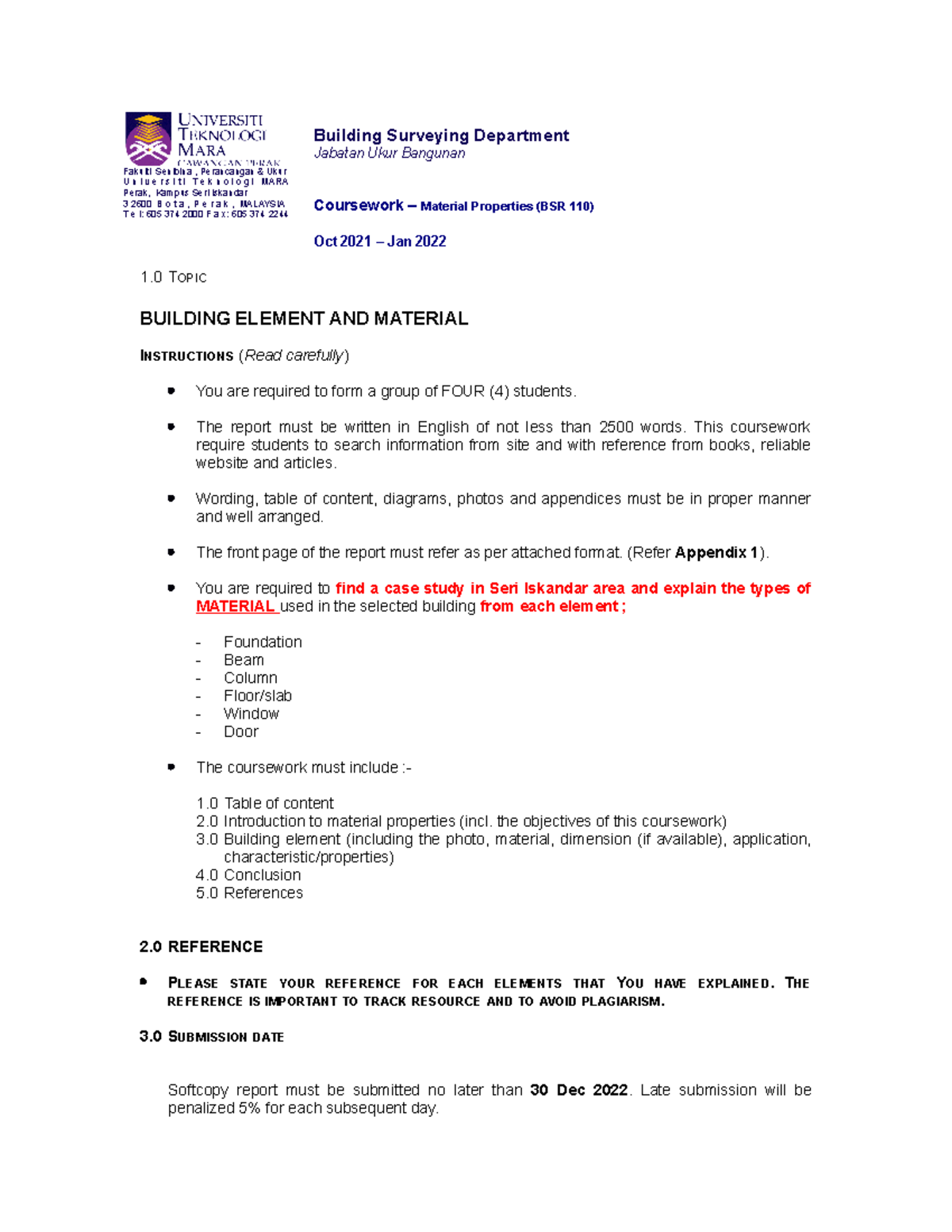 Assignment BST110- Nov 22 - Fakulti Senibina , Perancangan & Ukur U n i ...