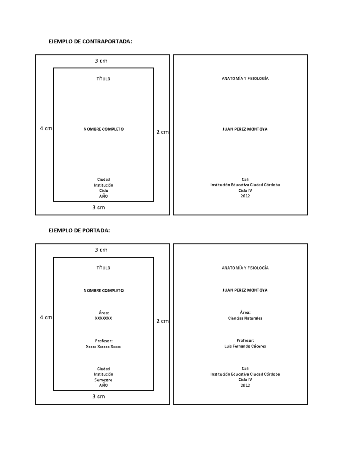 Contraportada y Portada - EJEMPLO DE CONTRAPORTADA: EJEMPLO DE PORTADA: TÍTULO NOMBRE COMPLETO ...