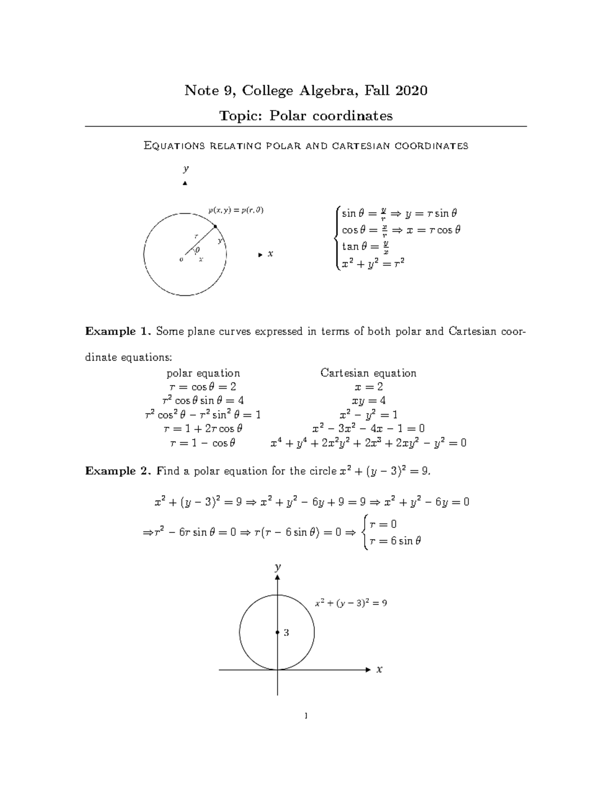 Note9 - Equations relating polar and cartesian coordinates - Note 9 ...