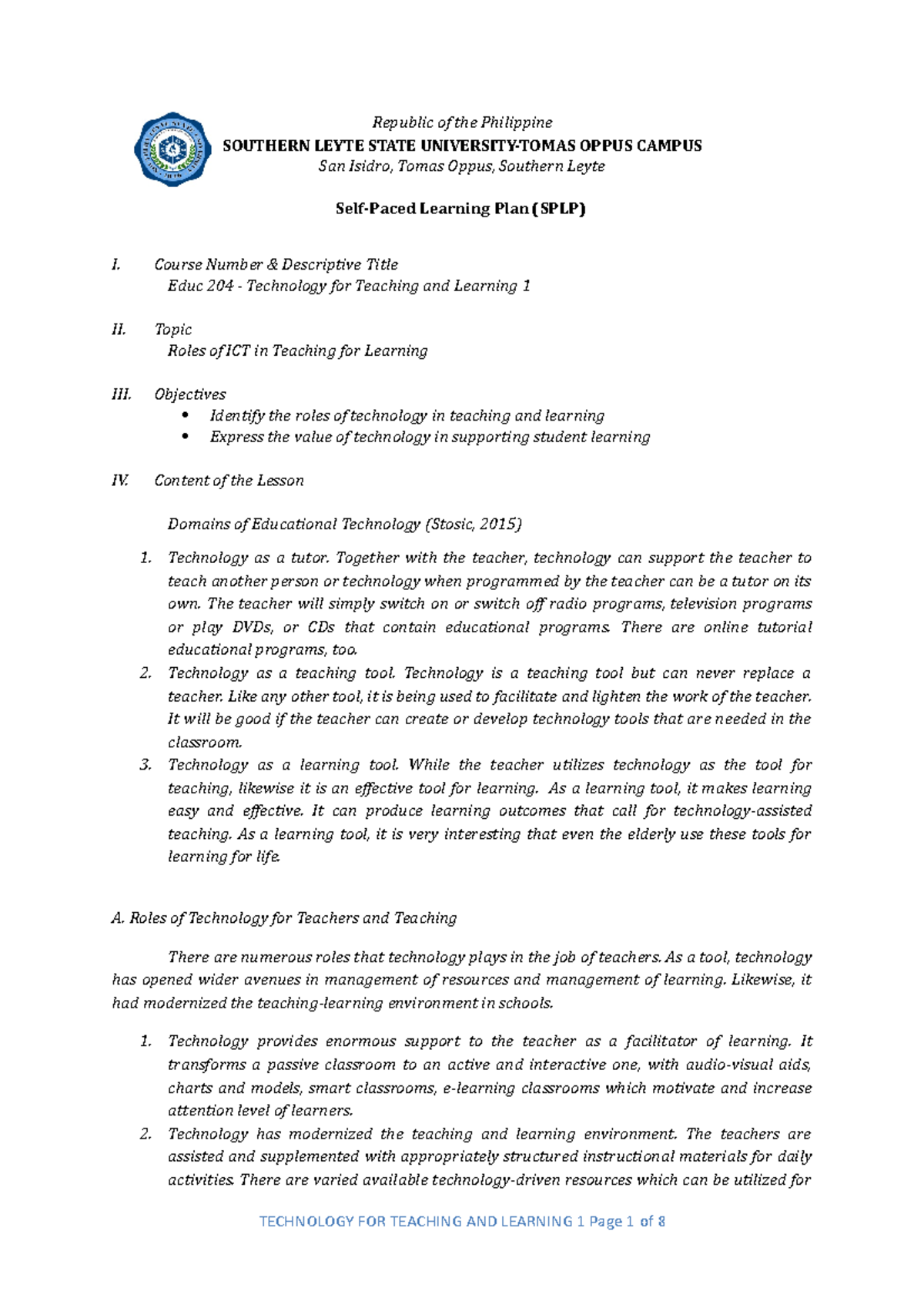 TTL-1 SPLP M1 Lesson-2 - Just study hard - Republic of the Philippine ...