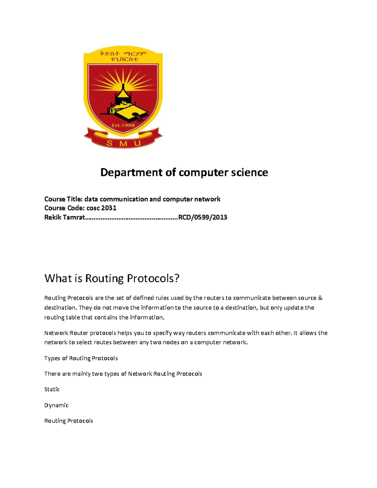 Cosc Assigment Department Of Computer Science Course Title