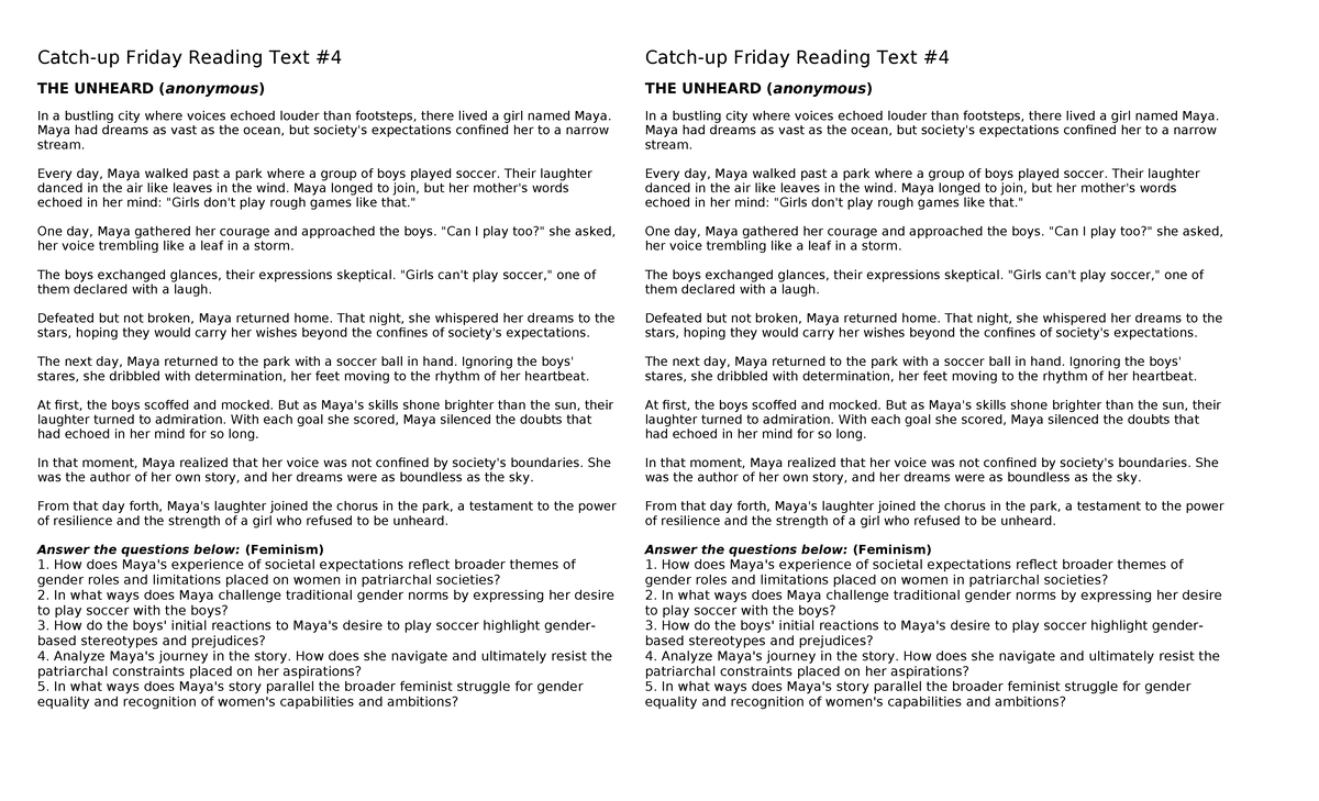 Catch up Friday Text - Catch-up Friday Reading Text THE UNHEARD ...