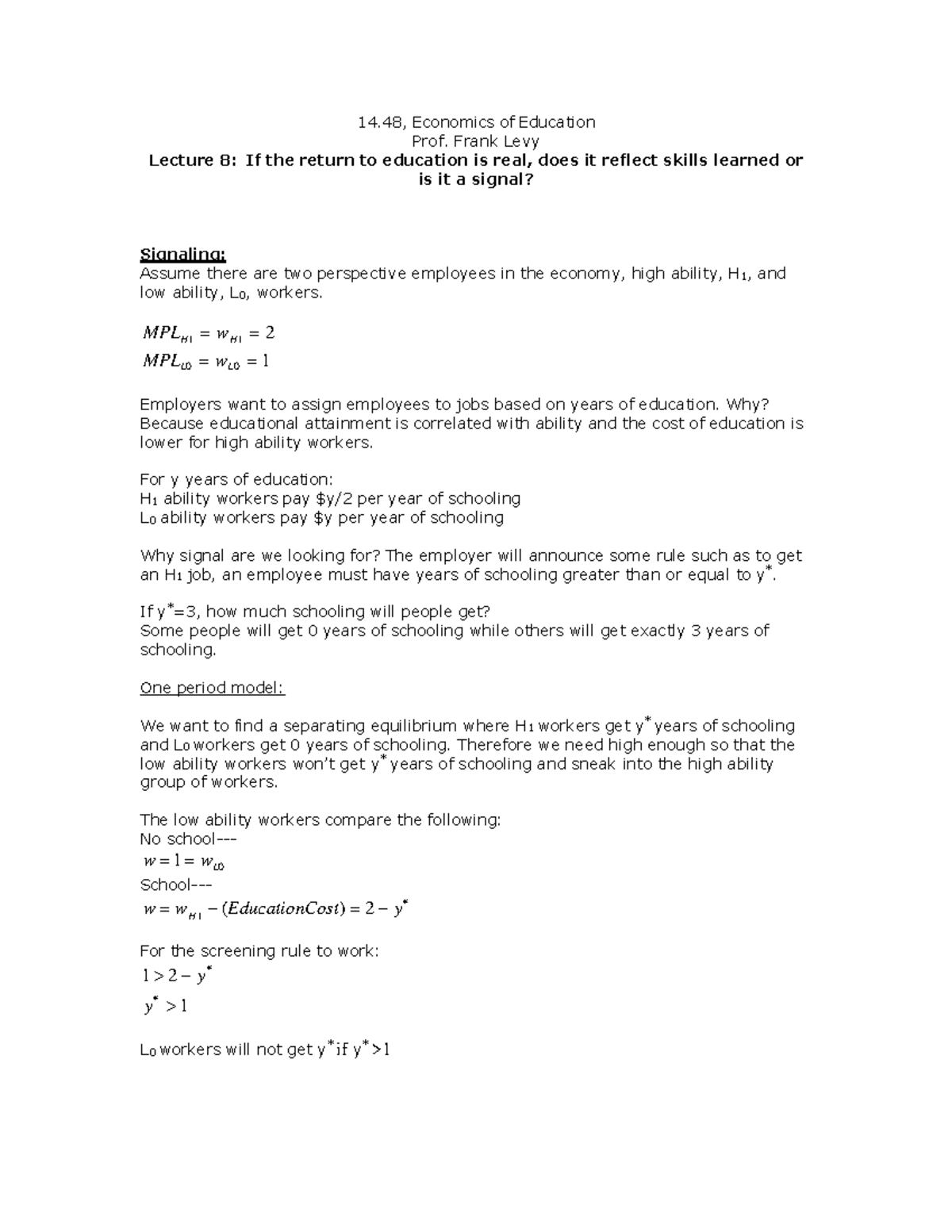 If the return to education is real, does it reflect skills learned or ...