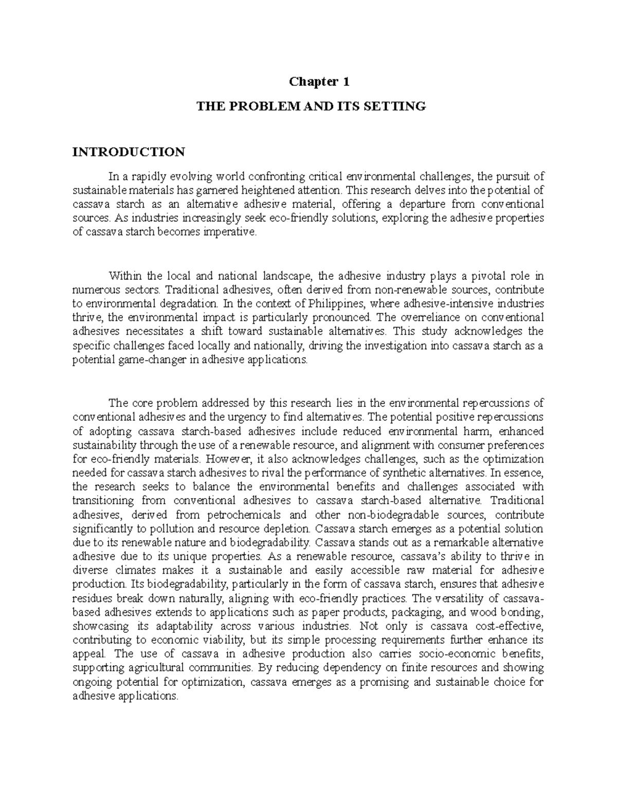 Cassava Starch as an Adhesive Never Back Down Chapter 1 - Chapter 1 THE PROBLEM AND ITS SETTING ...