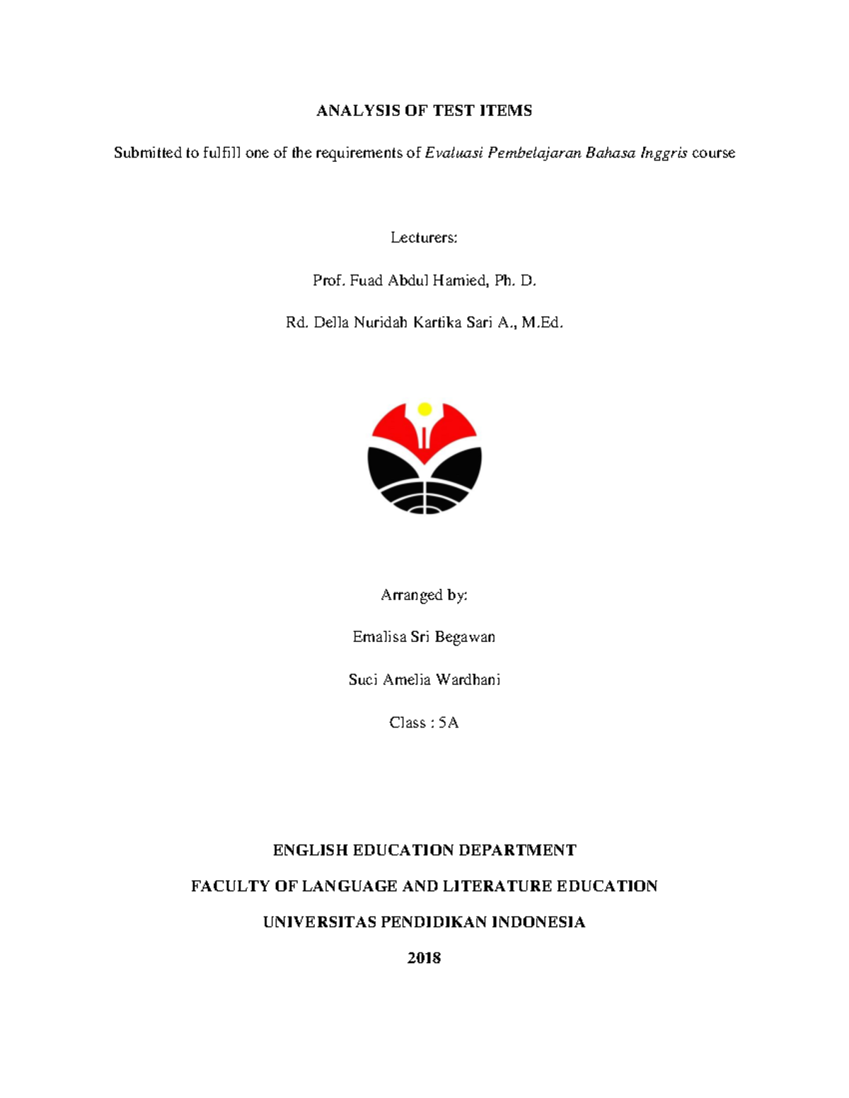 Analysis of Test Items - ANALYSIS OF TEST ITEMS Submitted to fulfill ...