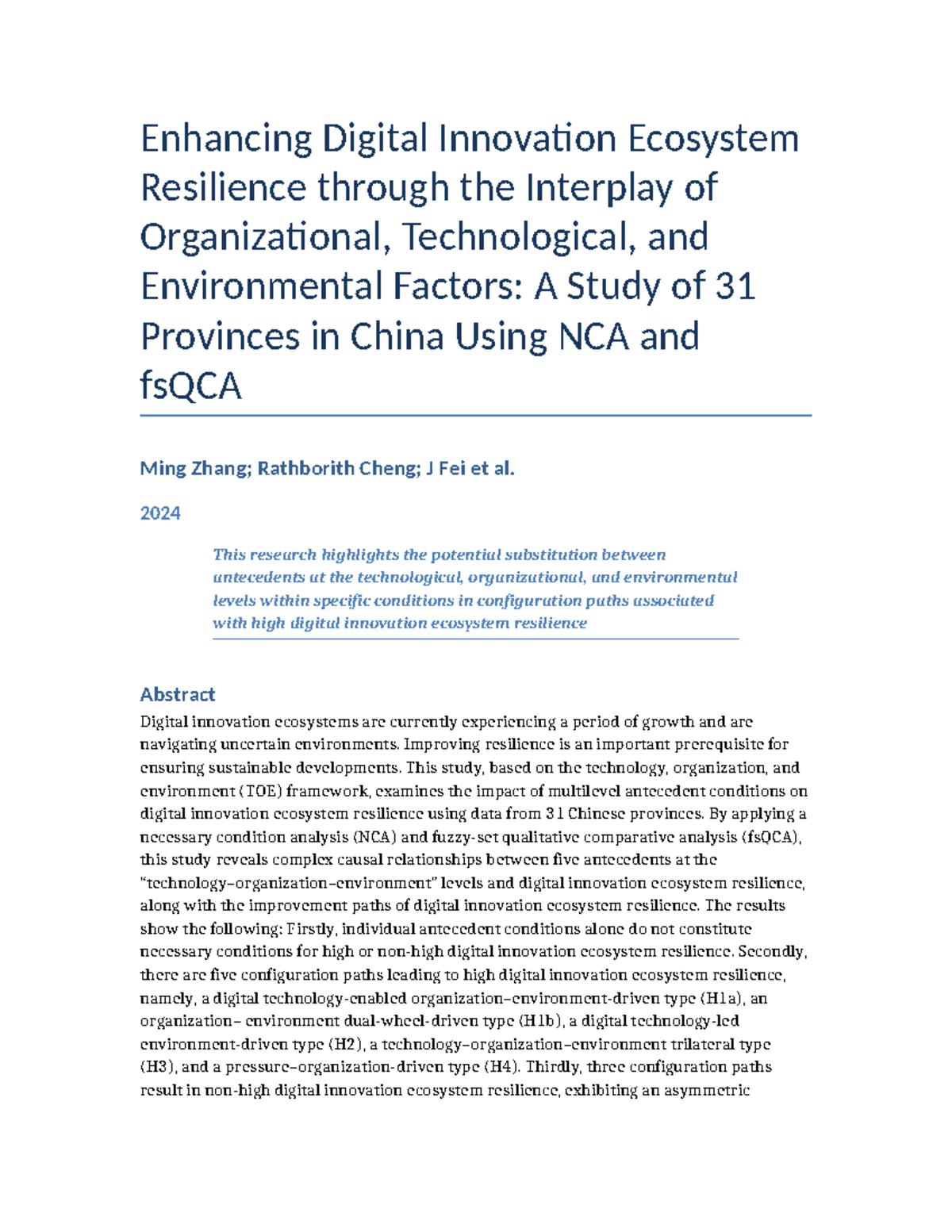 Enhancing Digital Innovation Ecosystem Resilience through the Interplay of Organizational - Studocu