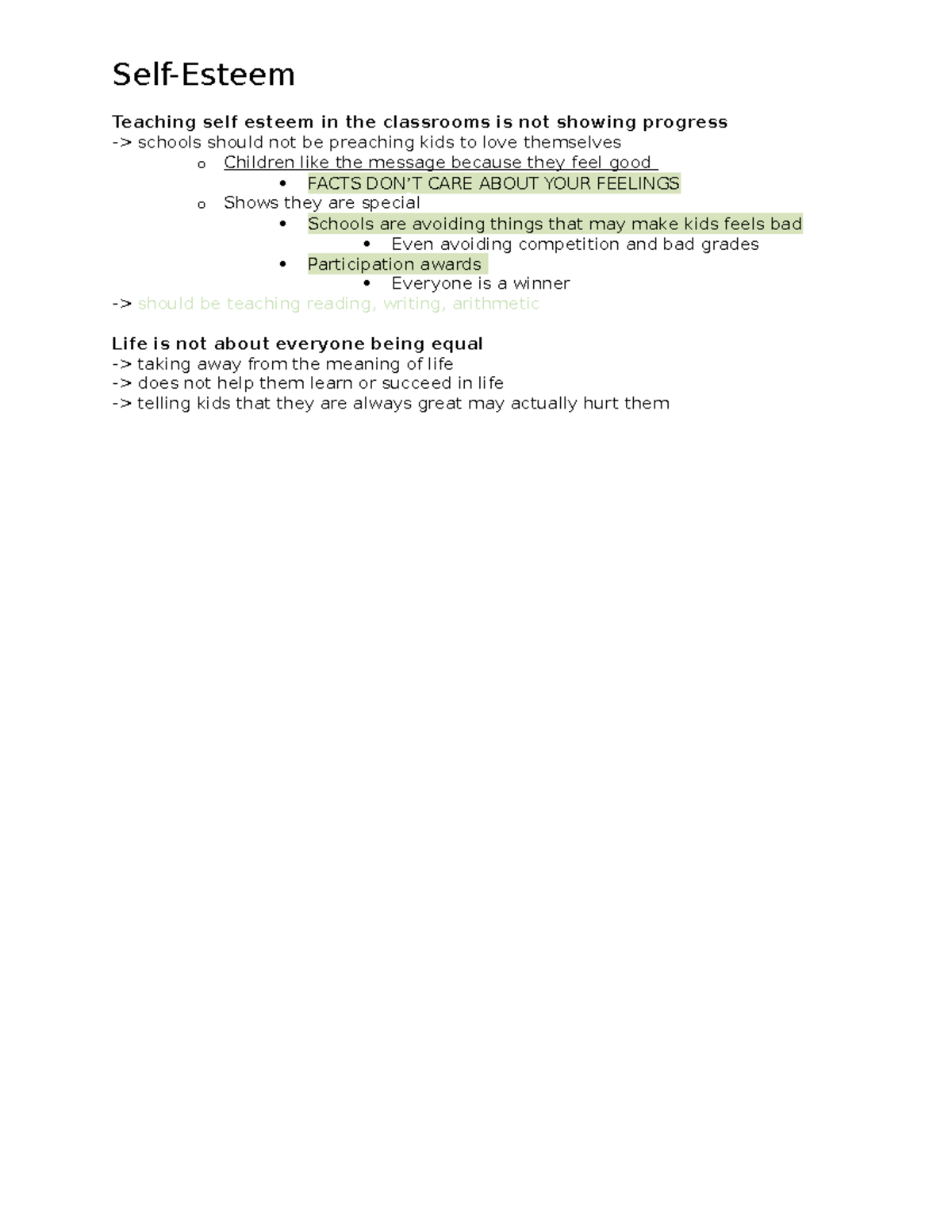 Self-Esteem Notes - Self-Esteem Teaching self esteem in the classrooms ...