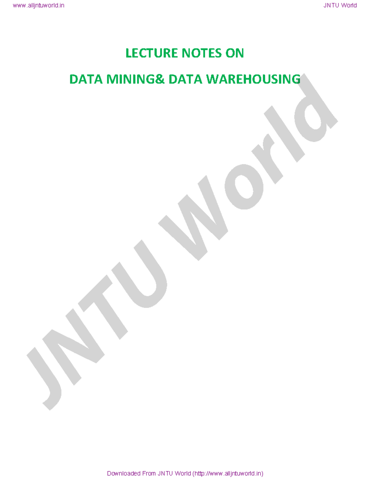 Data Warehousing and Data Mining - LECTURE NOTES ON DATA MINING& DATA ...